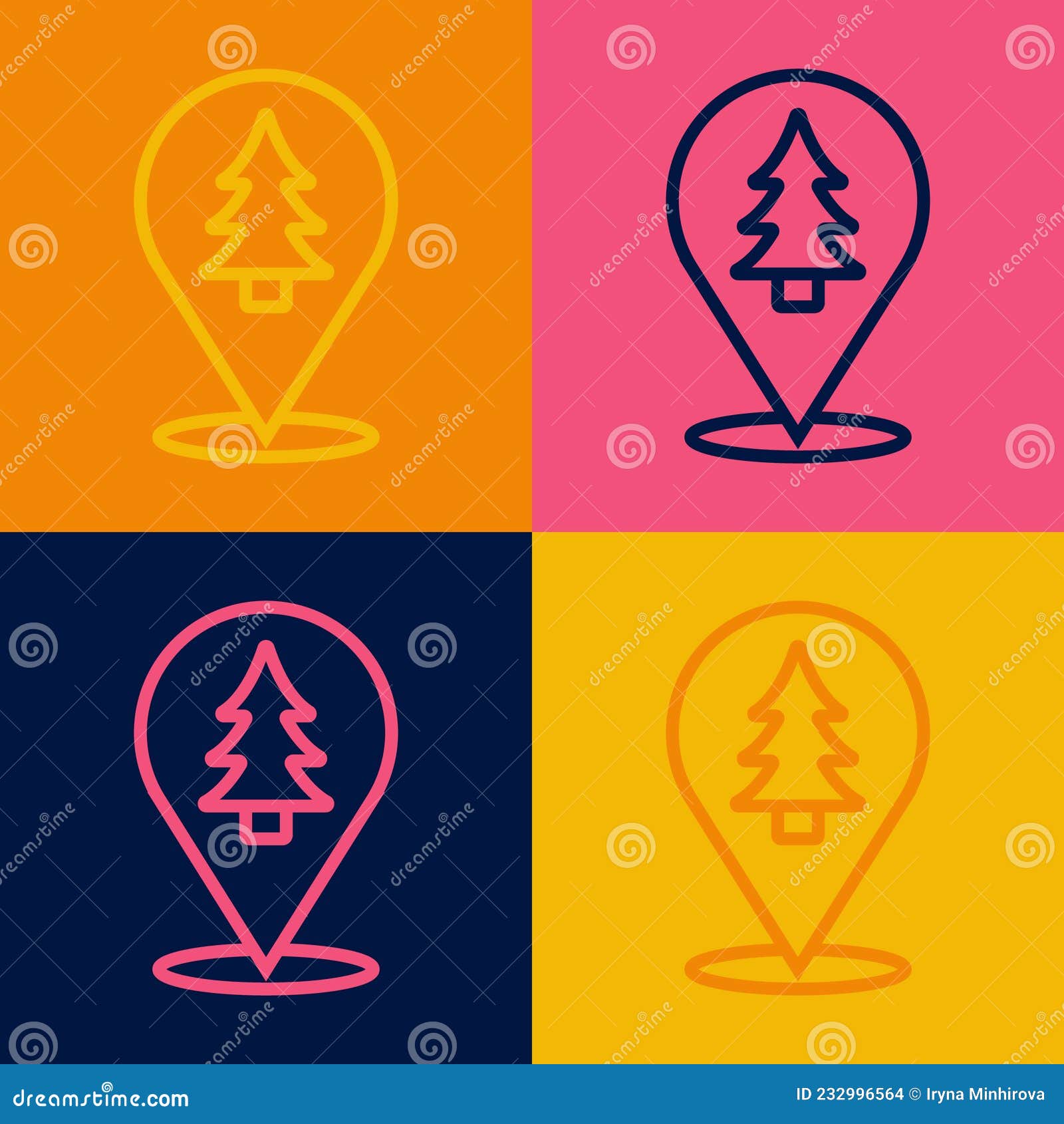 Pop Art Line Location of the Forest on a Map Icon Isolated on Color ...
