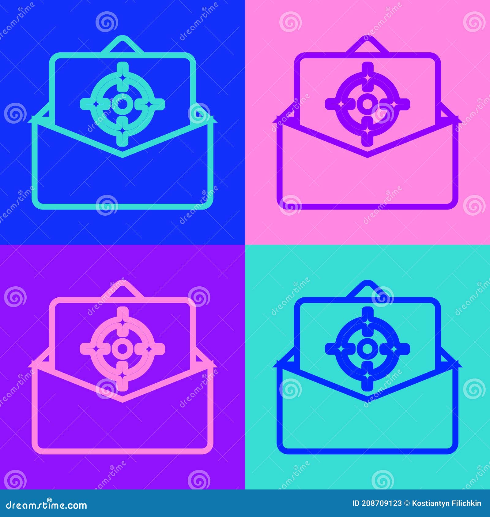 Pop Art Line Mail and E-mail Icon Isolated on Color Background ...