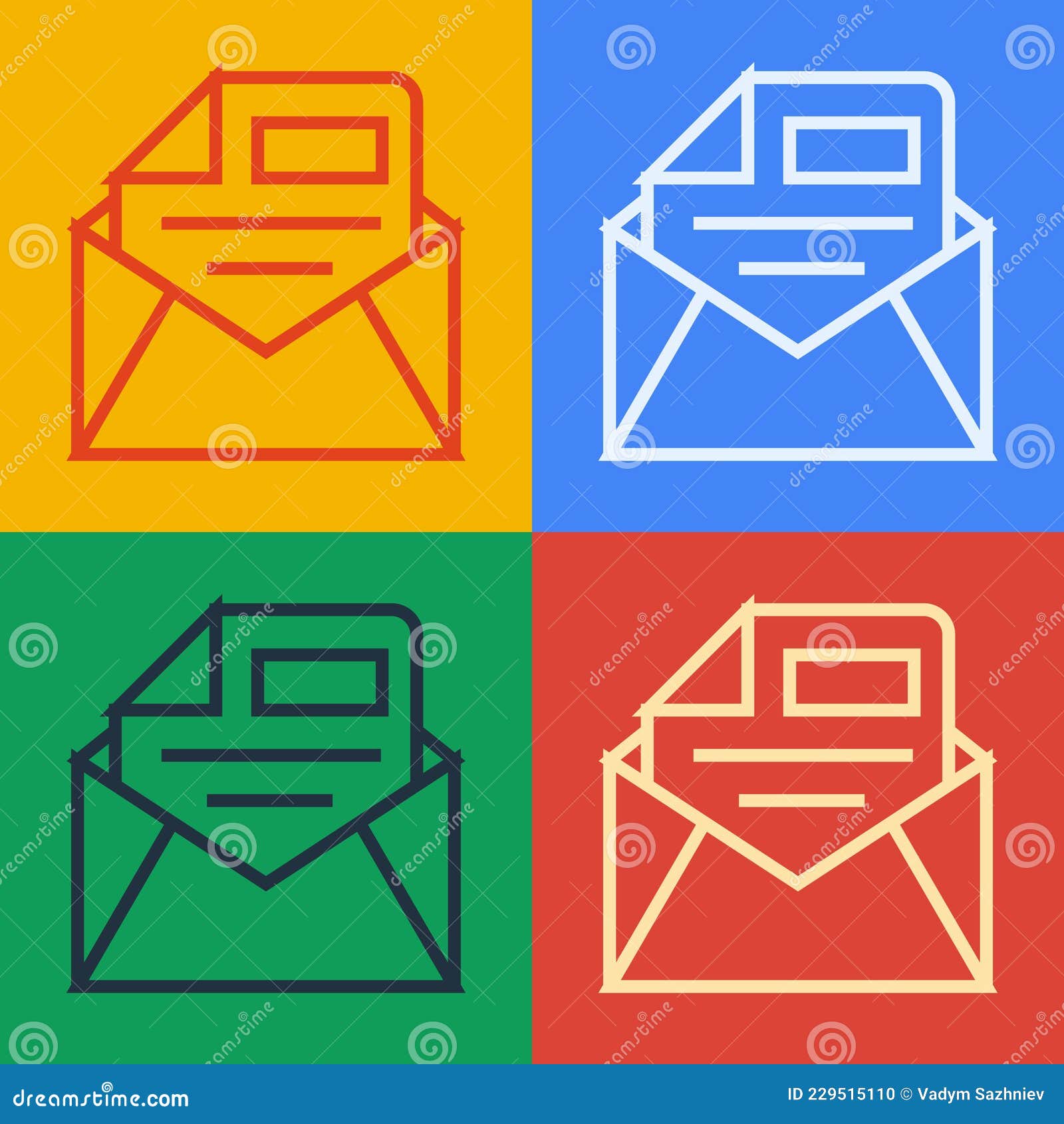 Pop Art Line Mail and E-mail Icon Isolated on Color Background ...