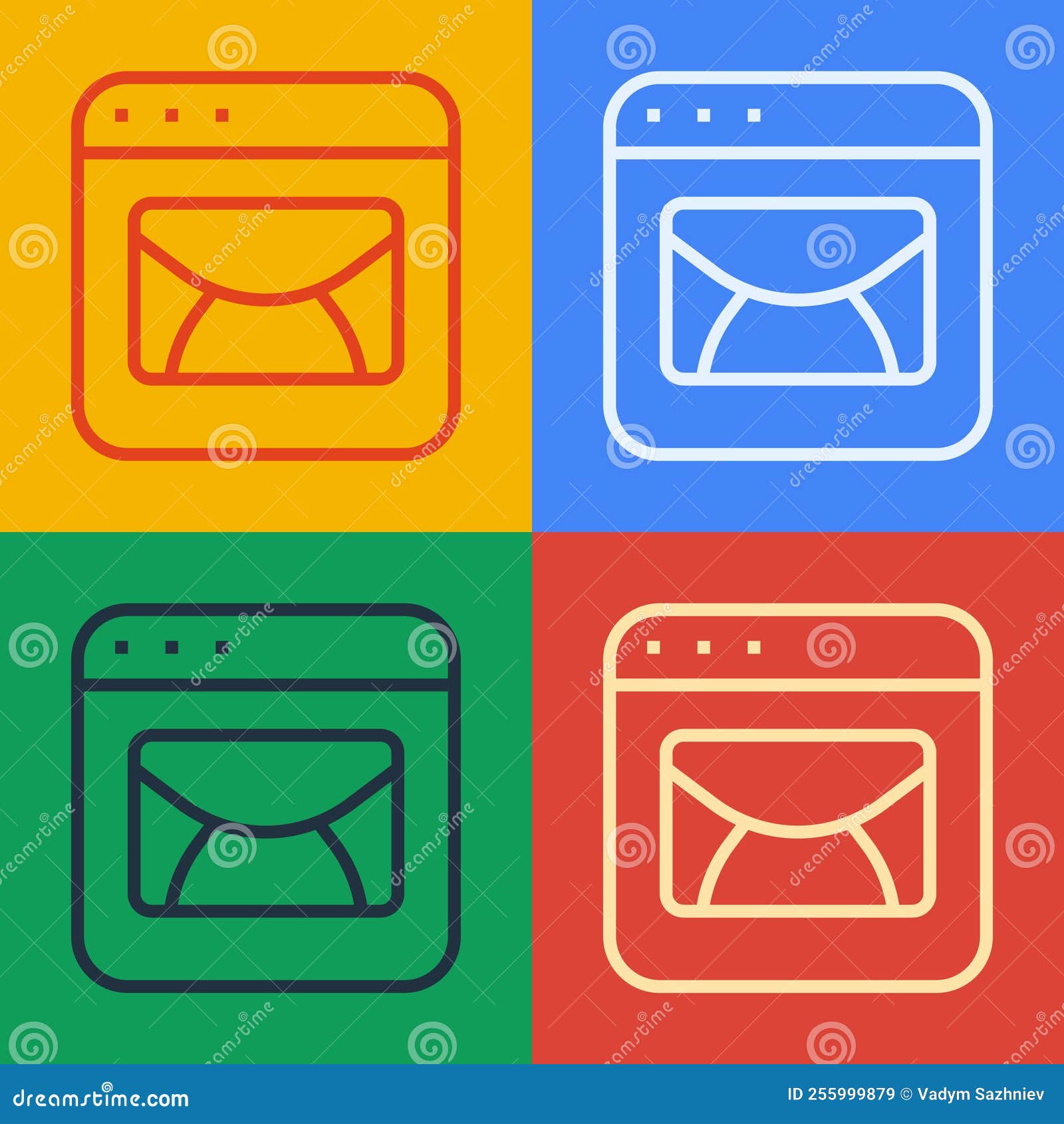 Pop Art Line Mail and E-mail Icon Isolated on Color Background ...