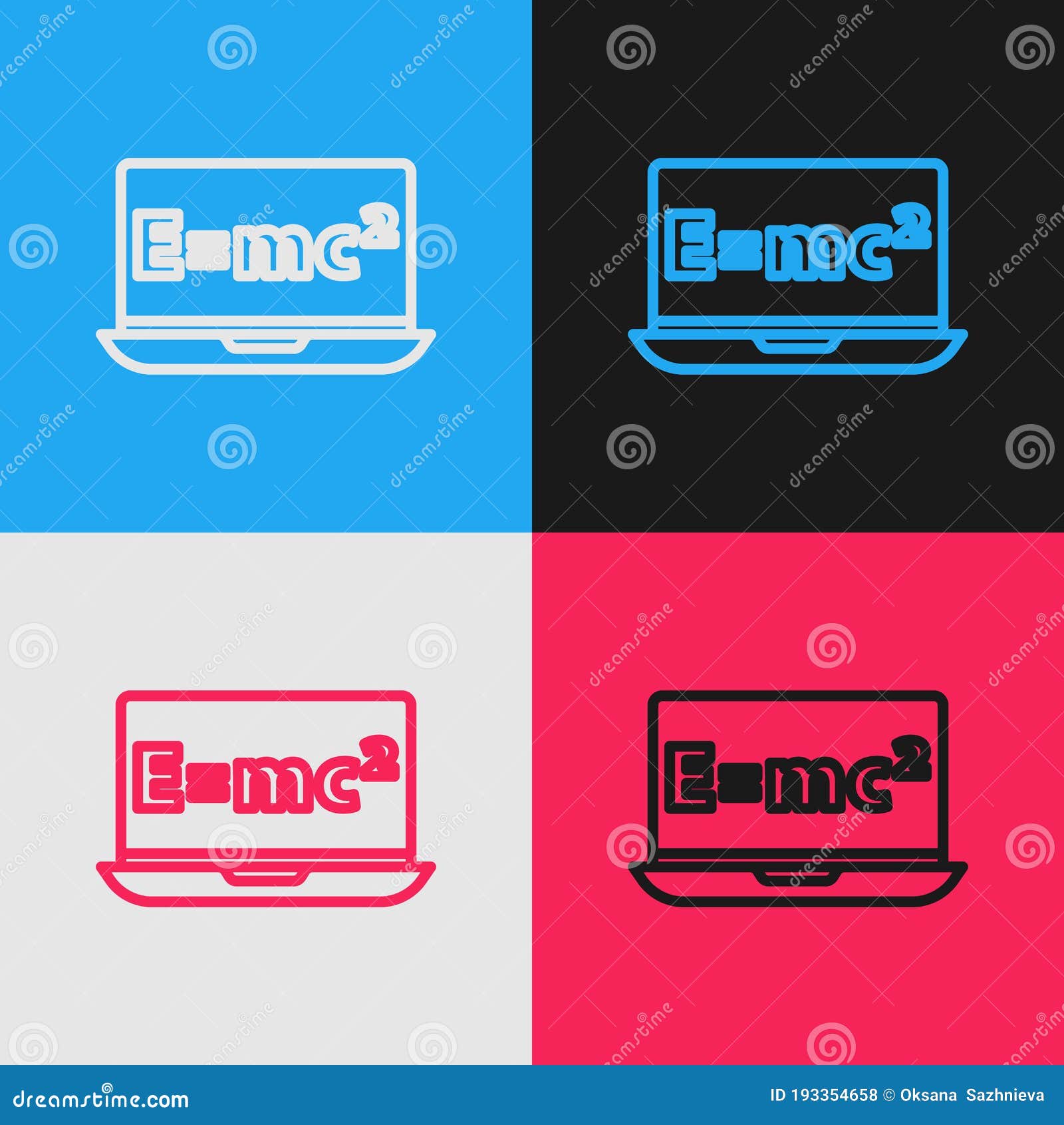 Pop Art Line Math System of Equation Solution on Laptop Icon Isolated ...