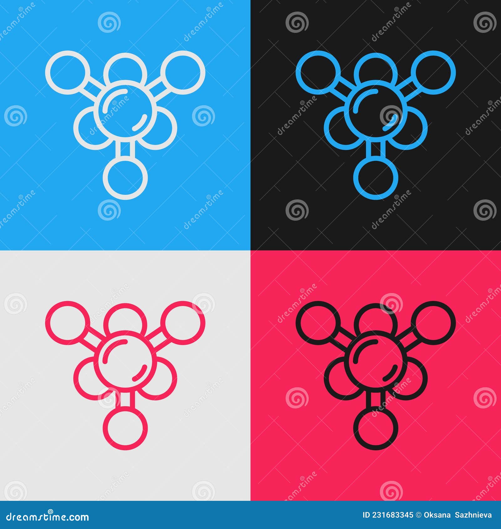Pop Art Line Molecule Icon Isolated on Color Background. Structure of ...