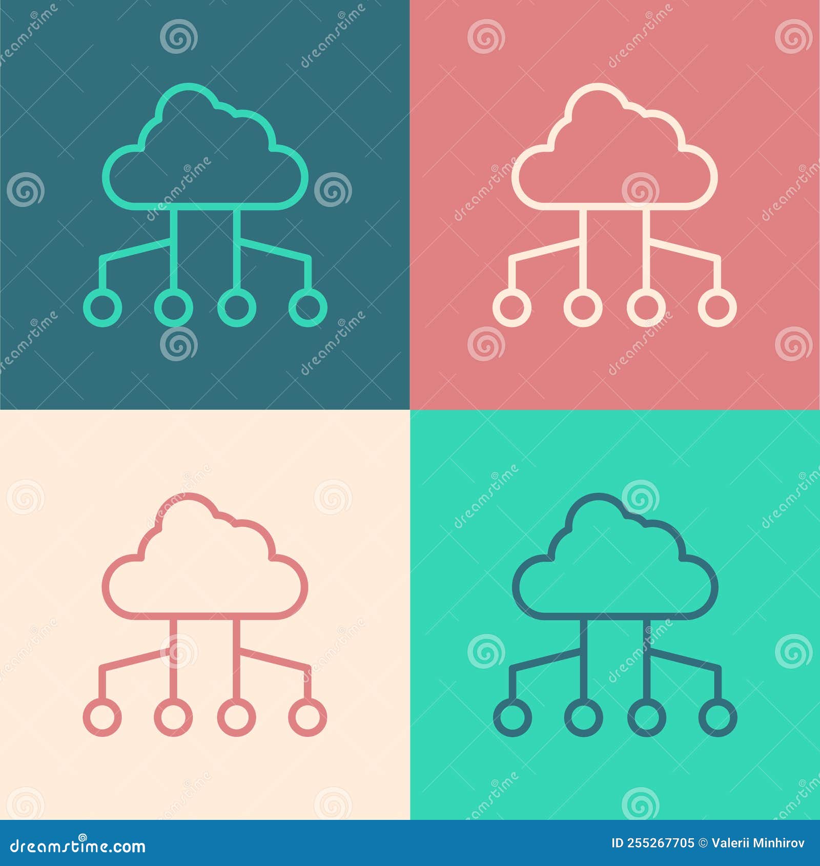 Pop Art Line Network Cloud Connection Icon Isolated on Color Background ...