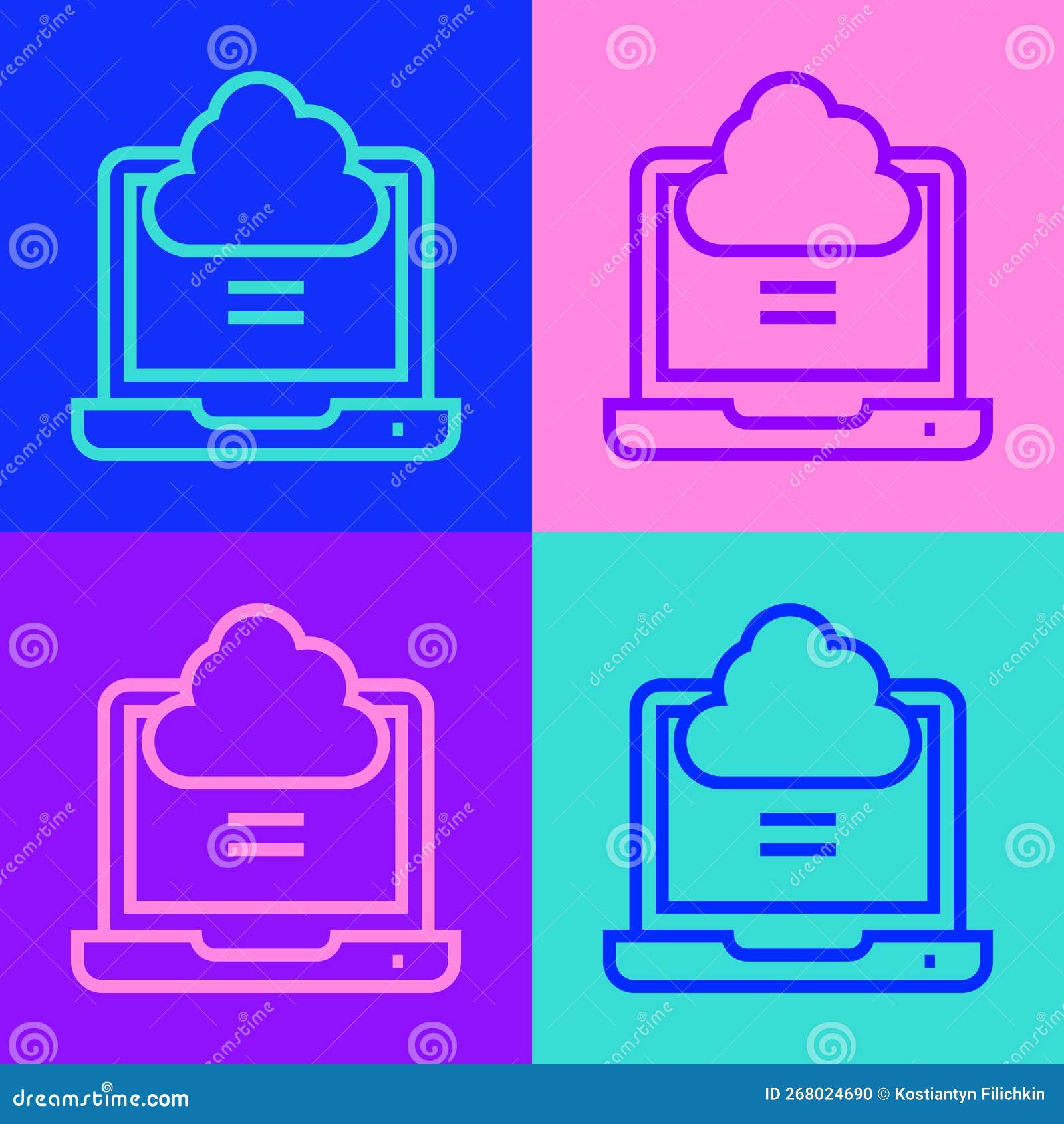 Pop Art Line Network Cloud Connection Icon Isolated on Color Background ...