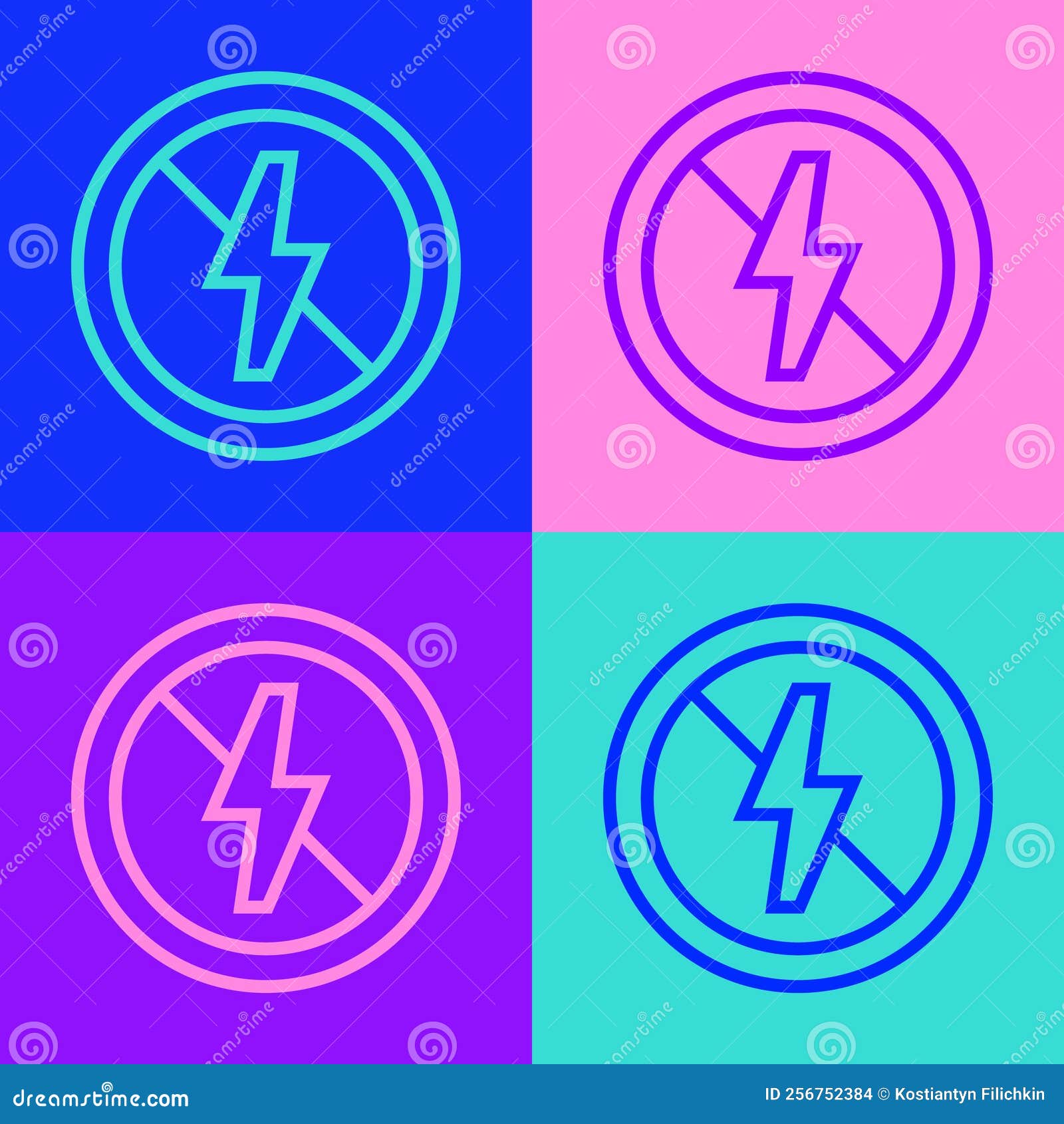Pop Art Line No Lightning Icon Isolated on Color Background. No ...