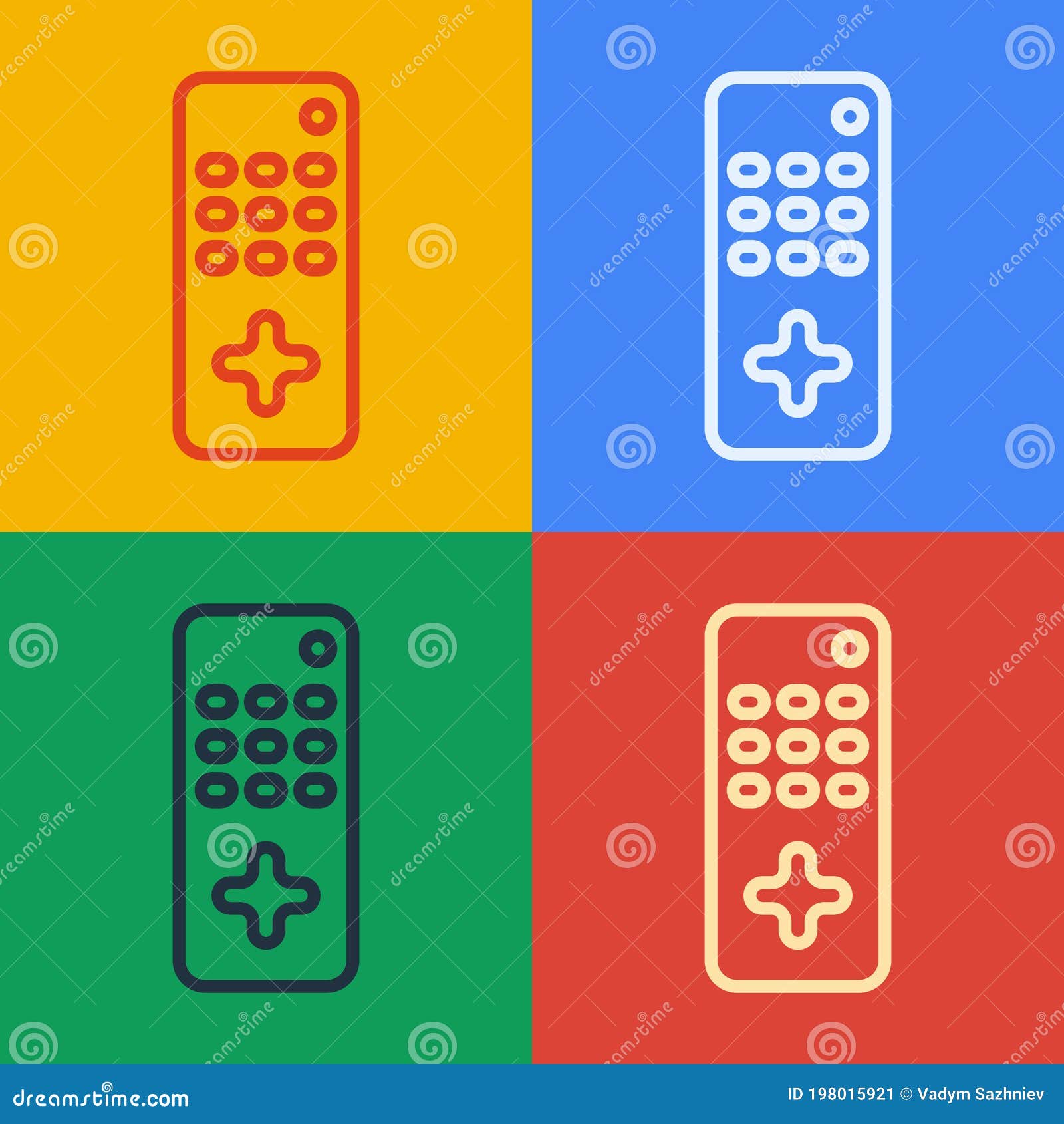 Set Line Remote Control, VHS Video Cassette Tape, Laptop With Star And ...