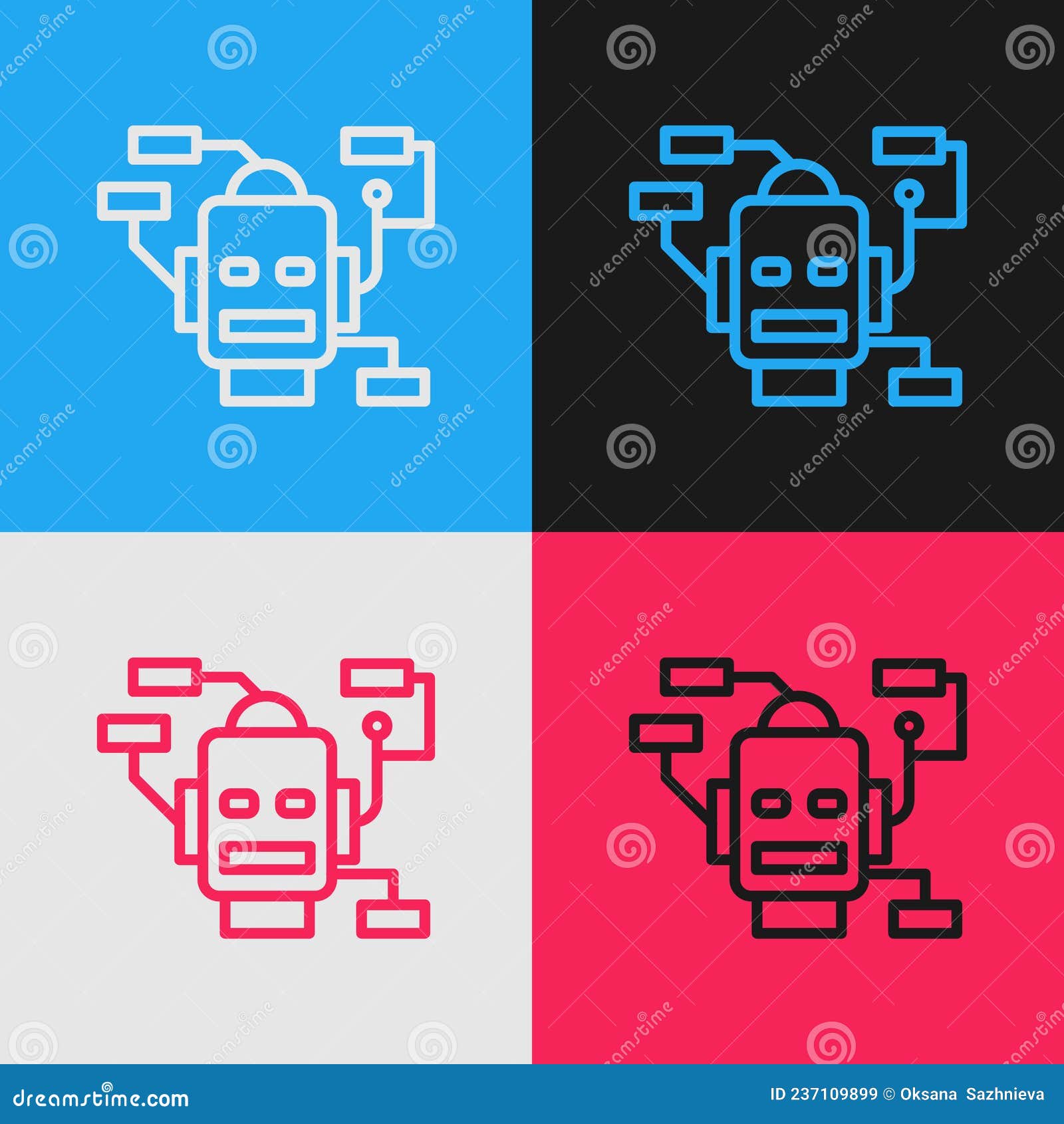 Pop Art Line Robot Icon Isolated on Color Background. Artificial ...