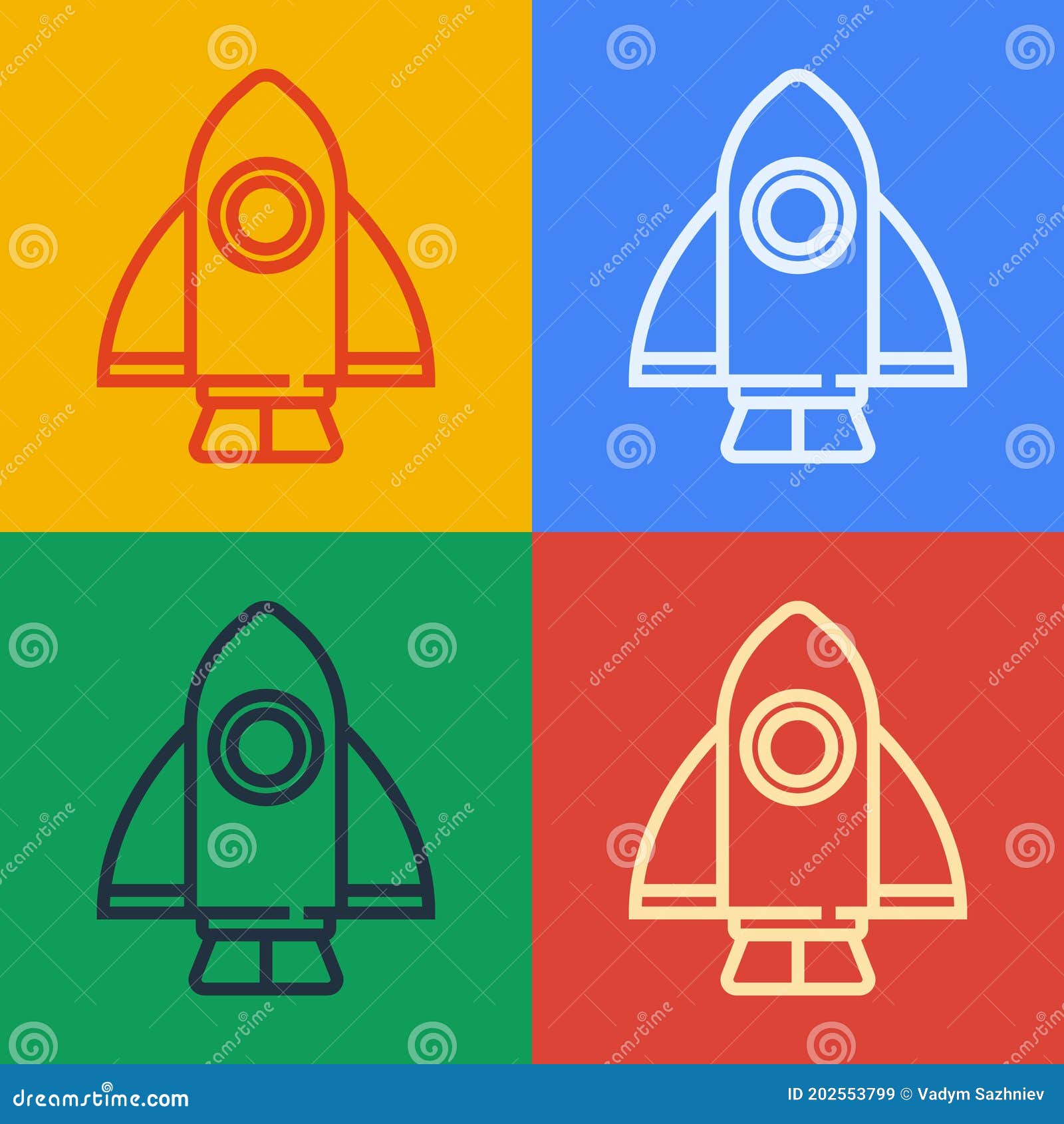 Pop Art Line Rocket Ship Icon Isolated on Color Background. Space ...