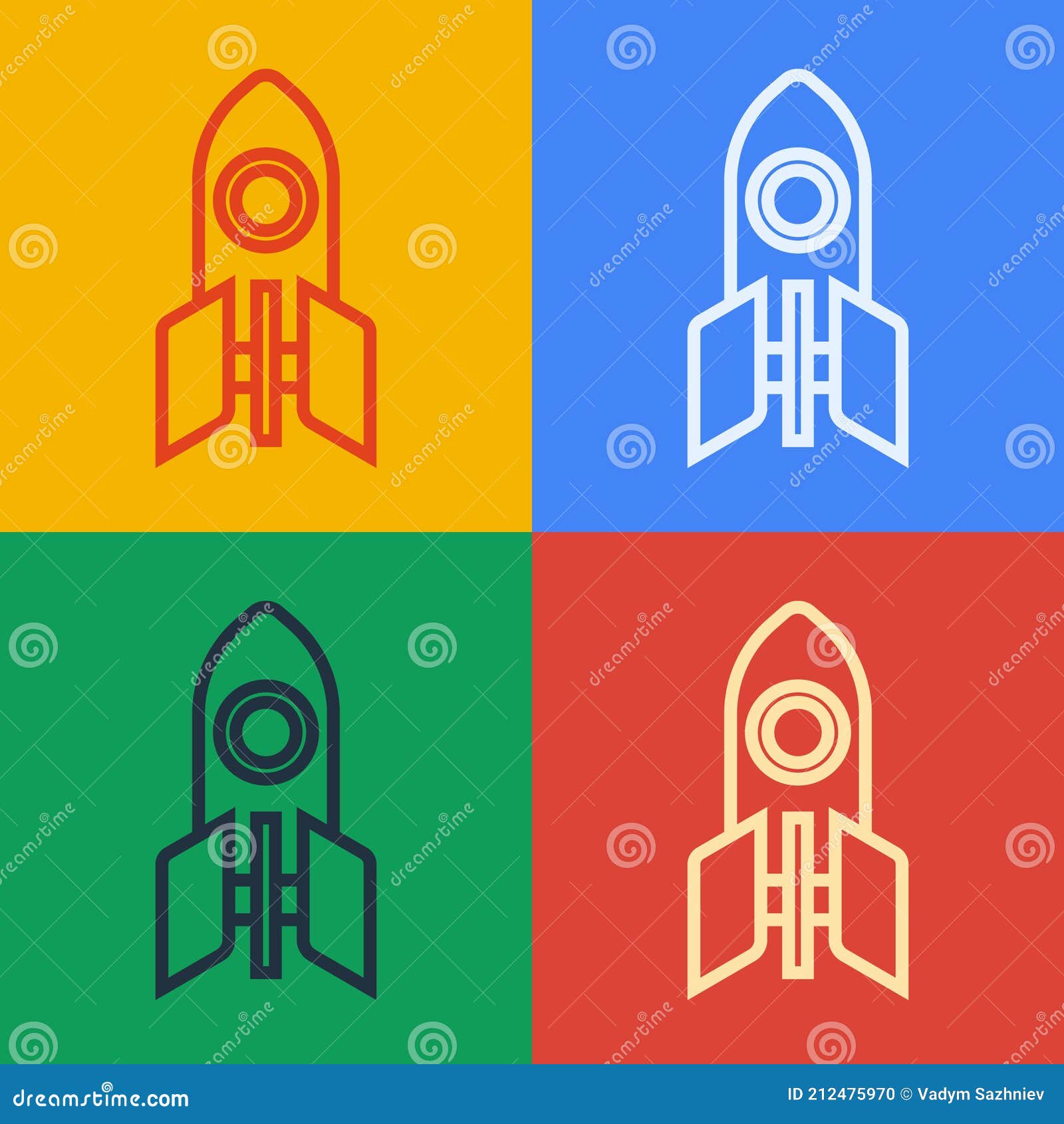 Pop Art Line Rocket Ship Icon Isolated on Color Background. Space ...