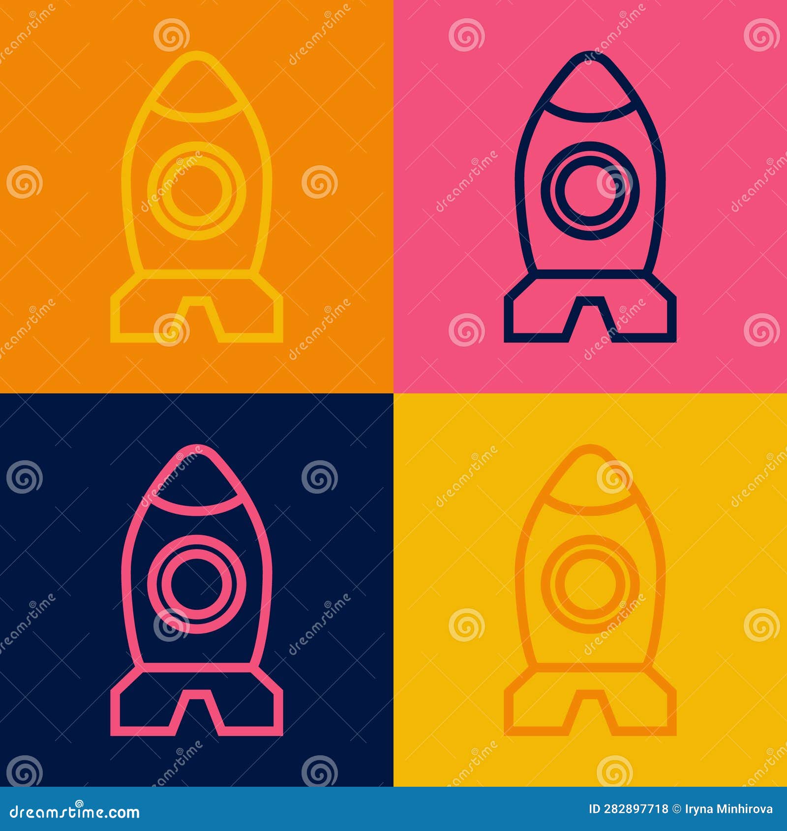 Pop Art Line Rocket Ship Toy Icon Isolated on Color Background. Space ... Pop Art Line Rocket Ship Toy Icon Isolated on Color Background. Space ...