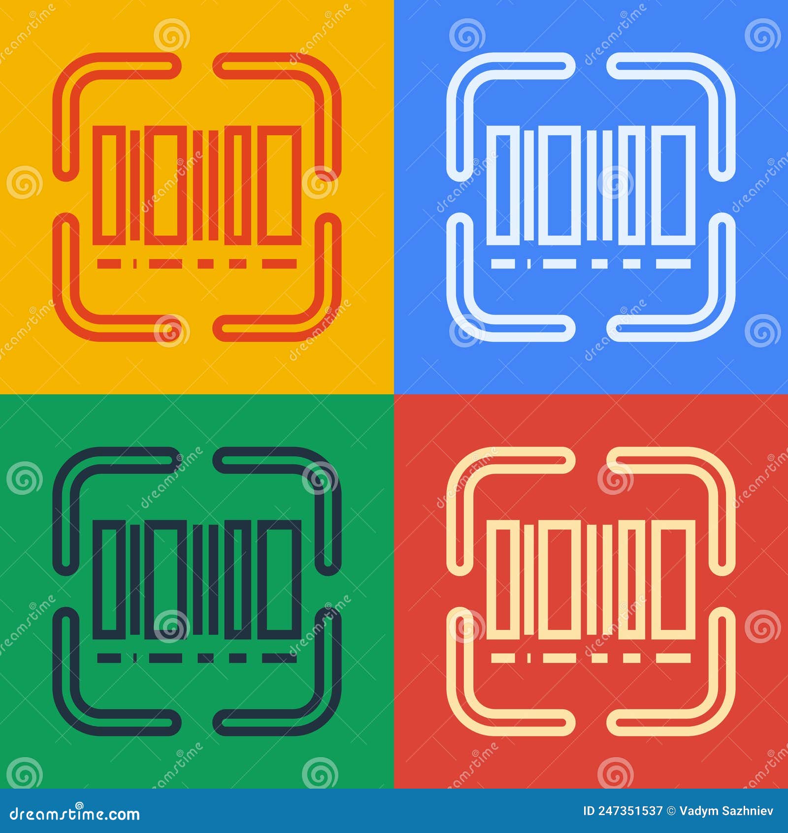 Pop Art Line Scanner Scanning Bar Code Icon Isolated on Color ...