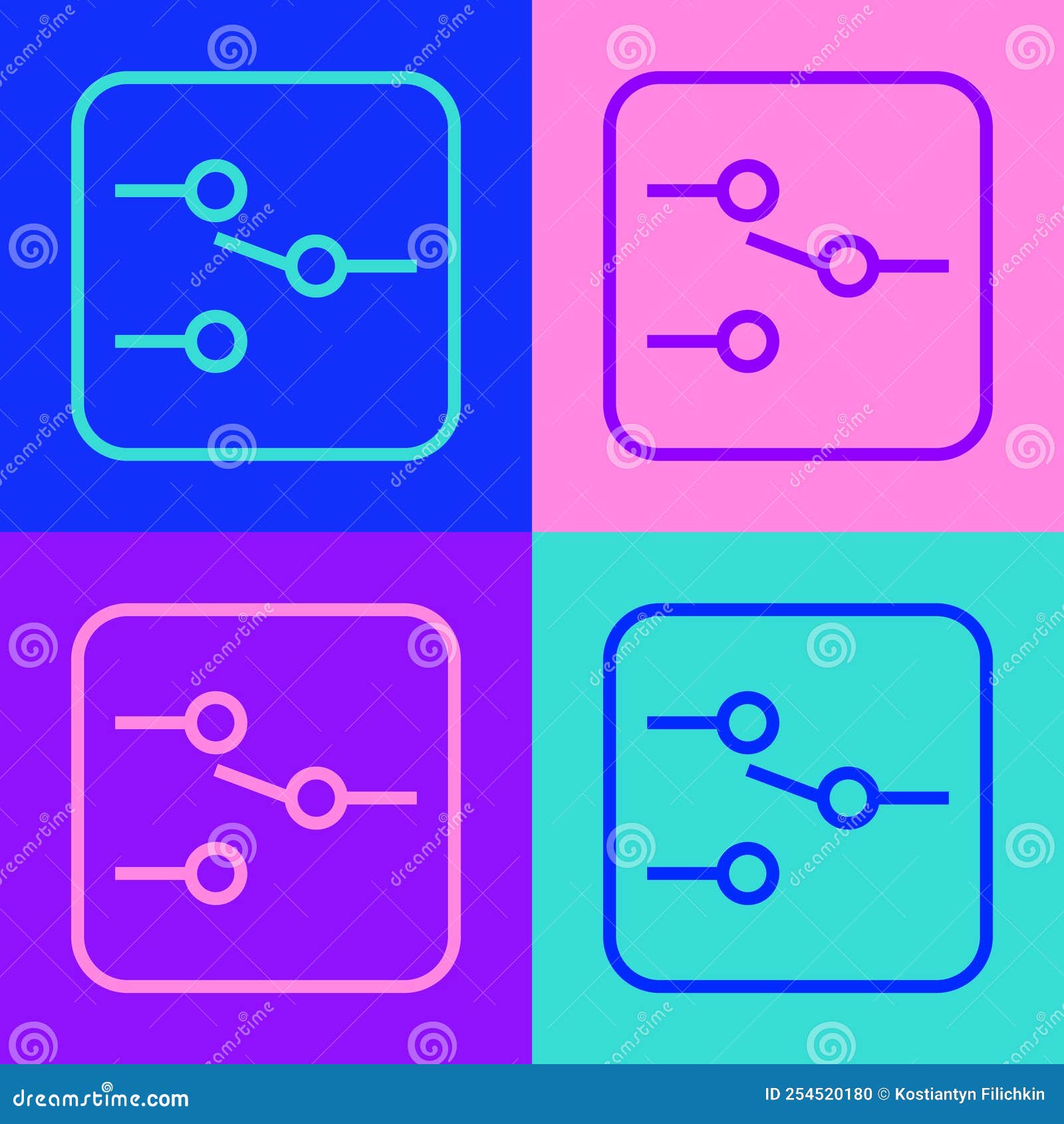 Pop Art Line Switch in Electronic Circuit Icon Isolated on Color ...