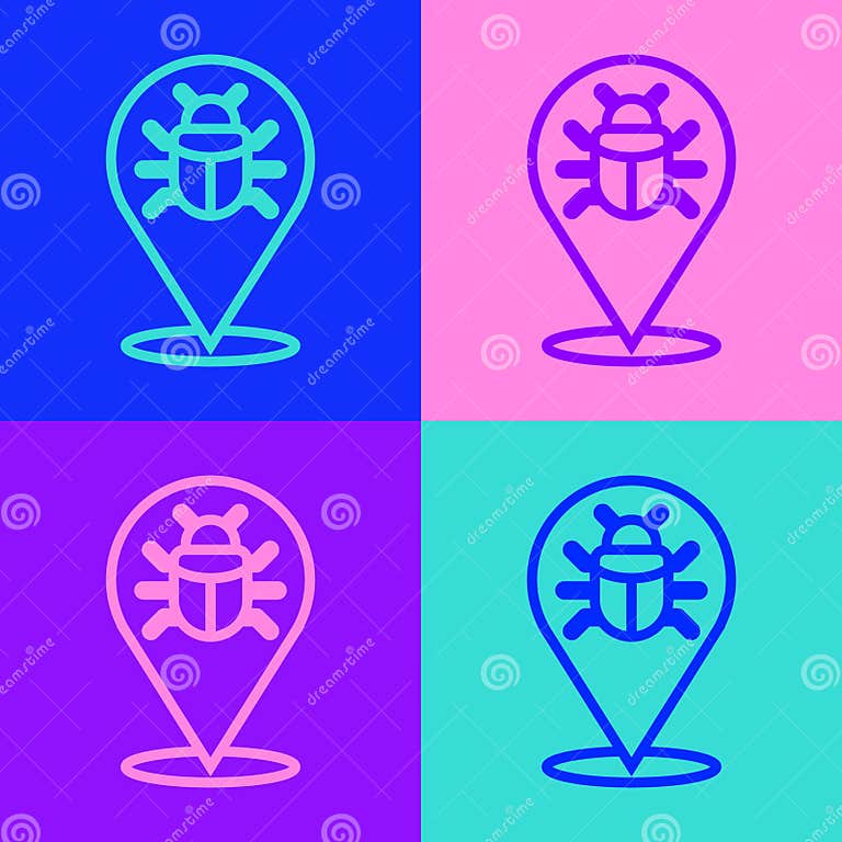 Pop Art Line System Bug Concept Icon Isolated on Color Background. Code ...