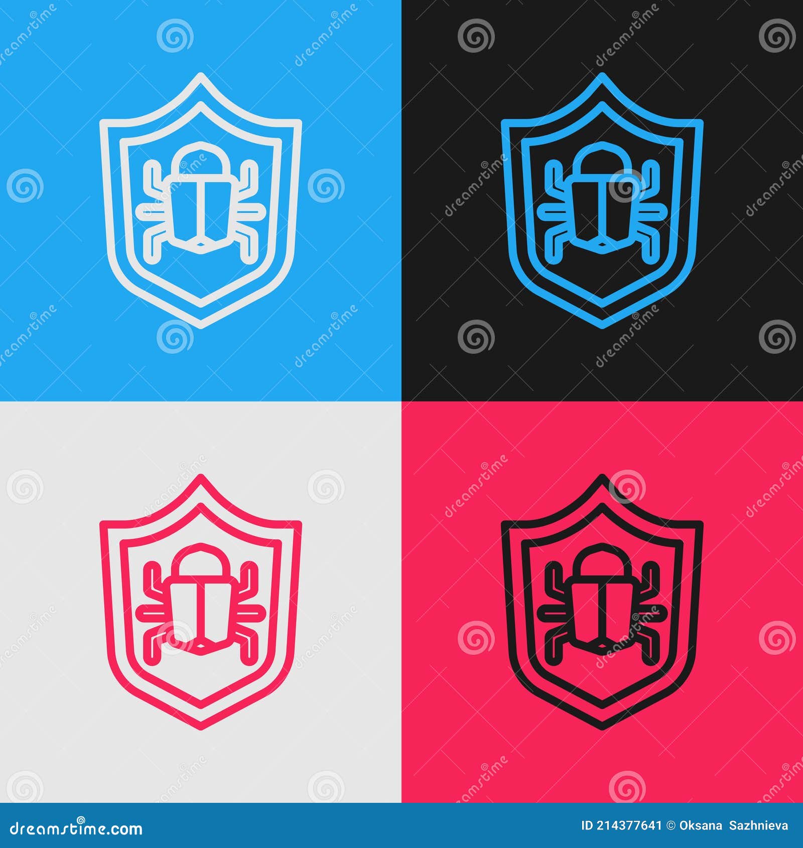 Pop Art Line System Bug Concept Icon Isolated on Color Background. Code ...
