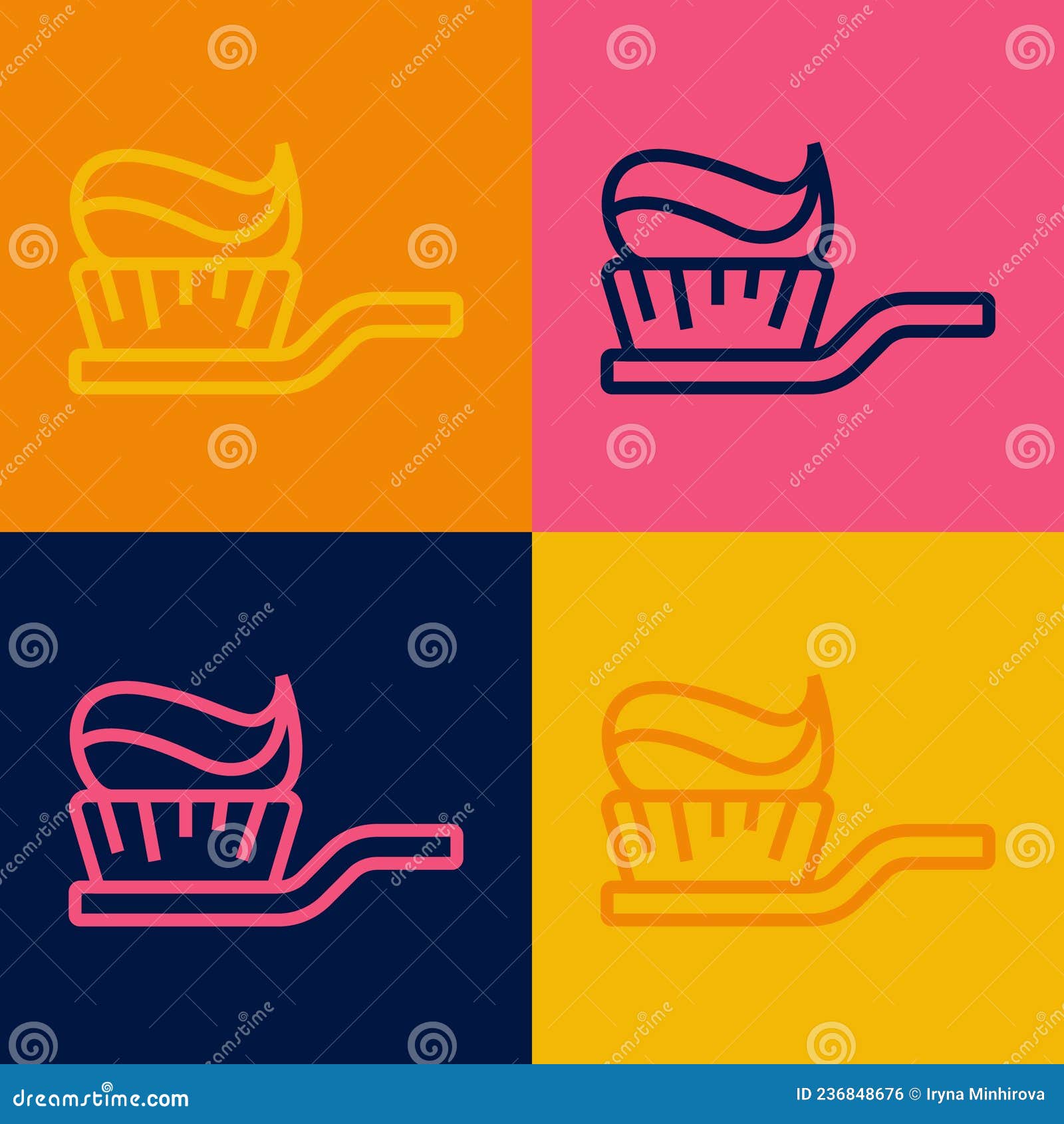 Pop Art Line Toothbrush with Toothpaste Icon Isolated on Color ...