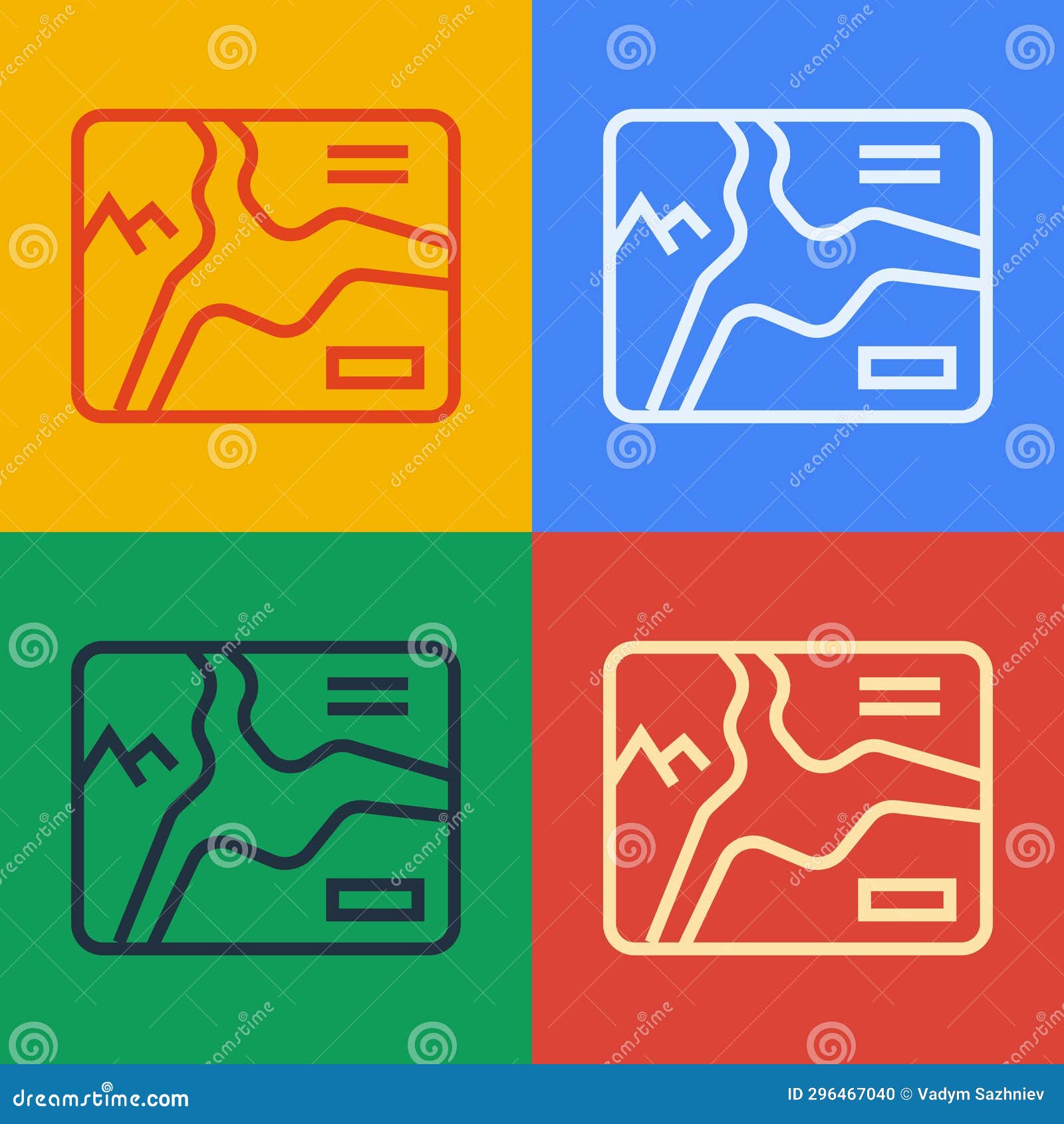 Pop Art Line Topographic Map with Route and Coordinates Icon Isolated ...