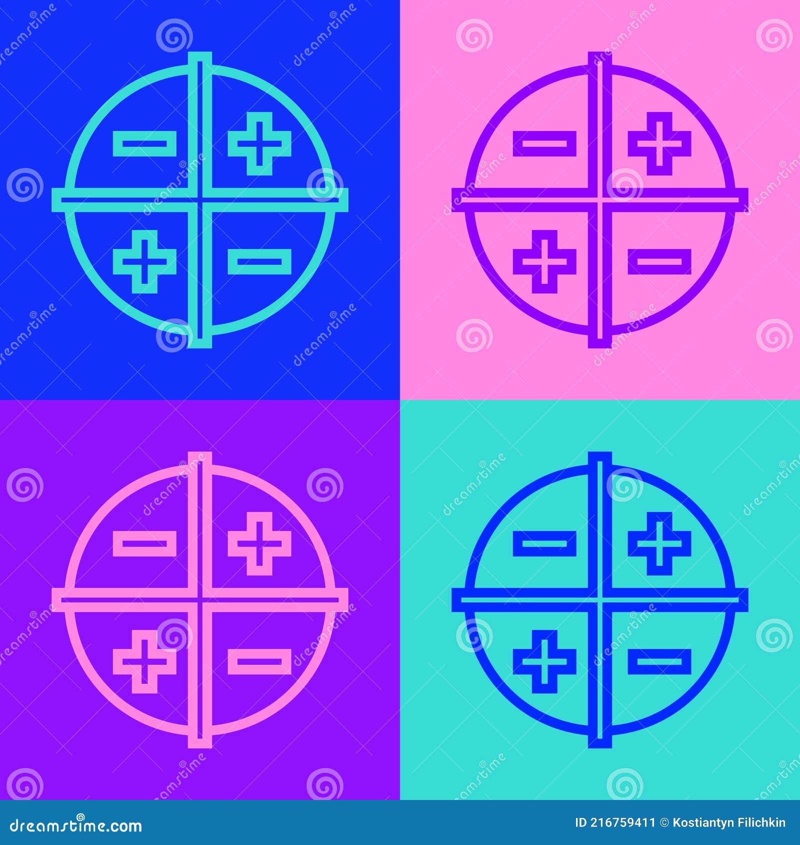 Pop Art Line XYZ Coordinate System Icon Isolated on Color Background ...