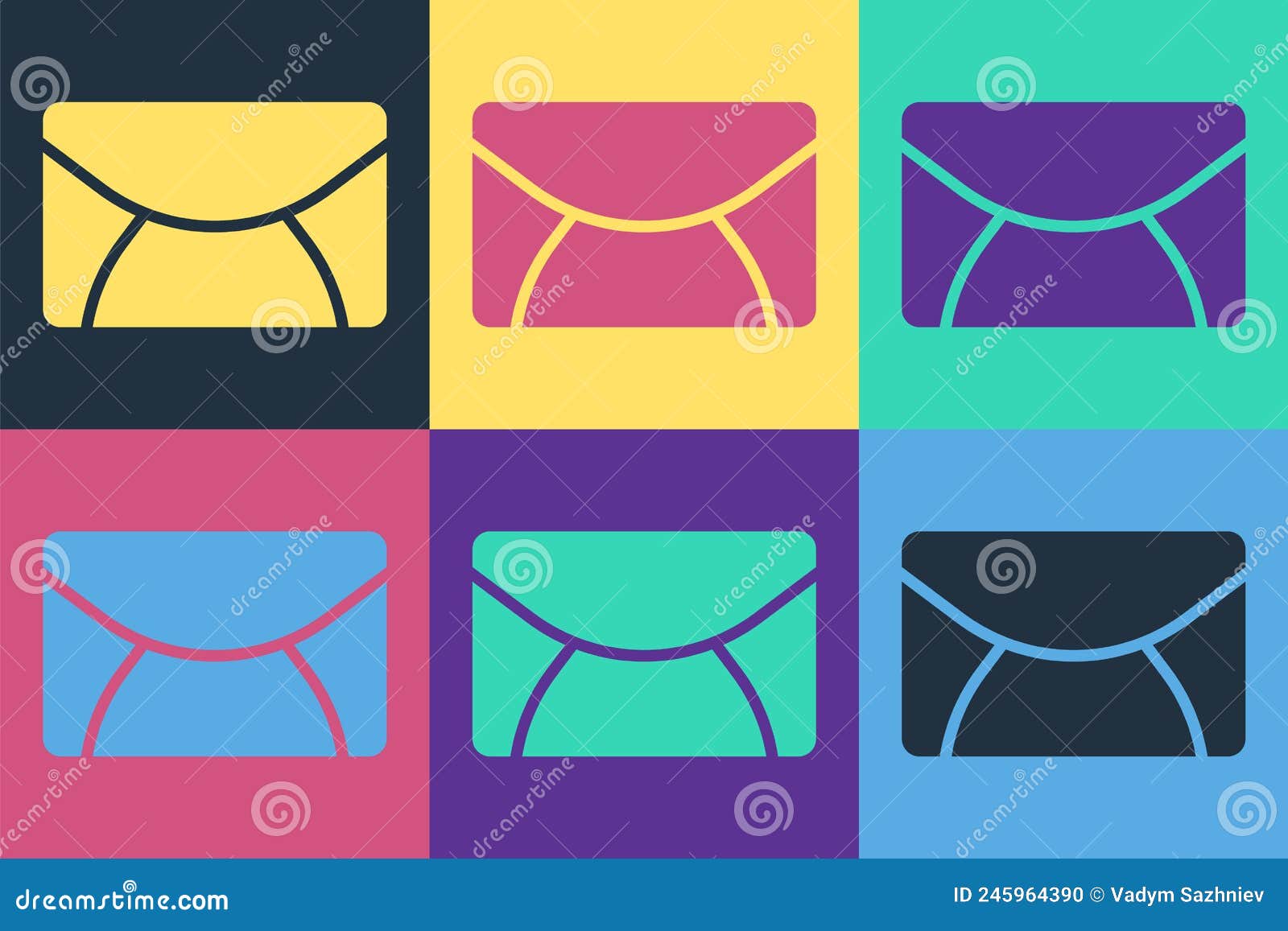 Pop Art Mail and E-mail Icon Isolated on Color Background. Envelope ...
