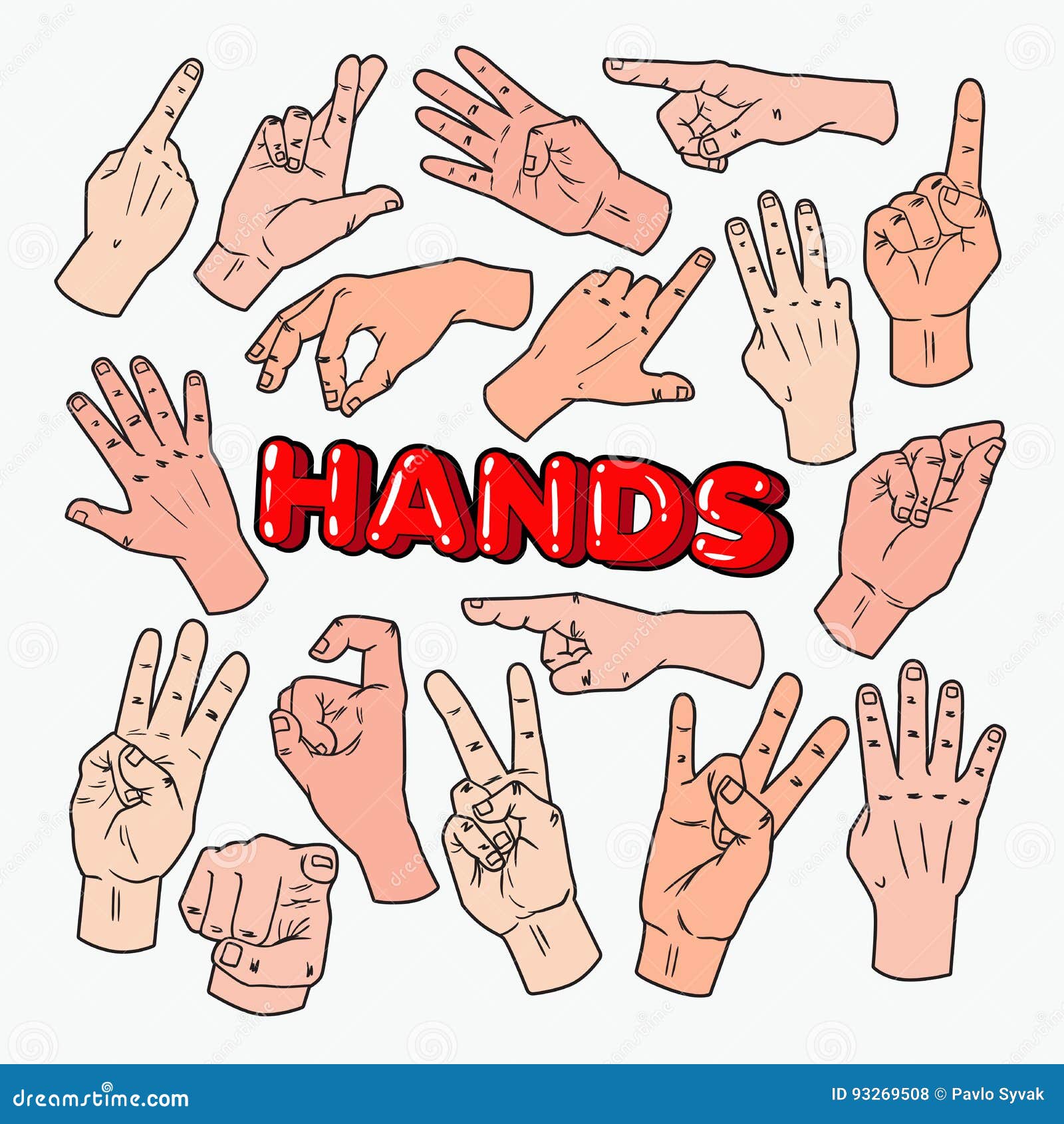 Pop Art Male Hands Gesturing Different Signs Stock Vector ...