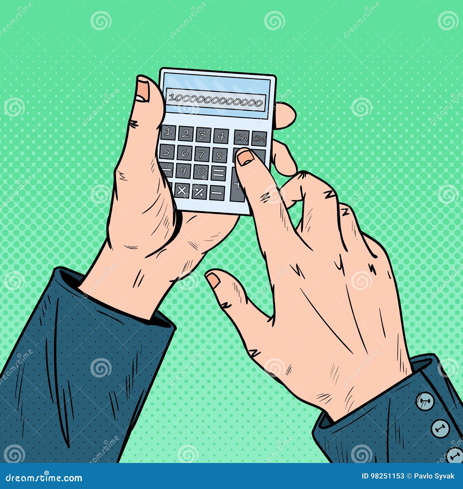 Pop Art Male Hands Using Calculator. Calculating Mathematics Stock ...