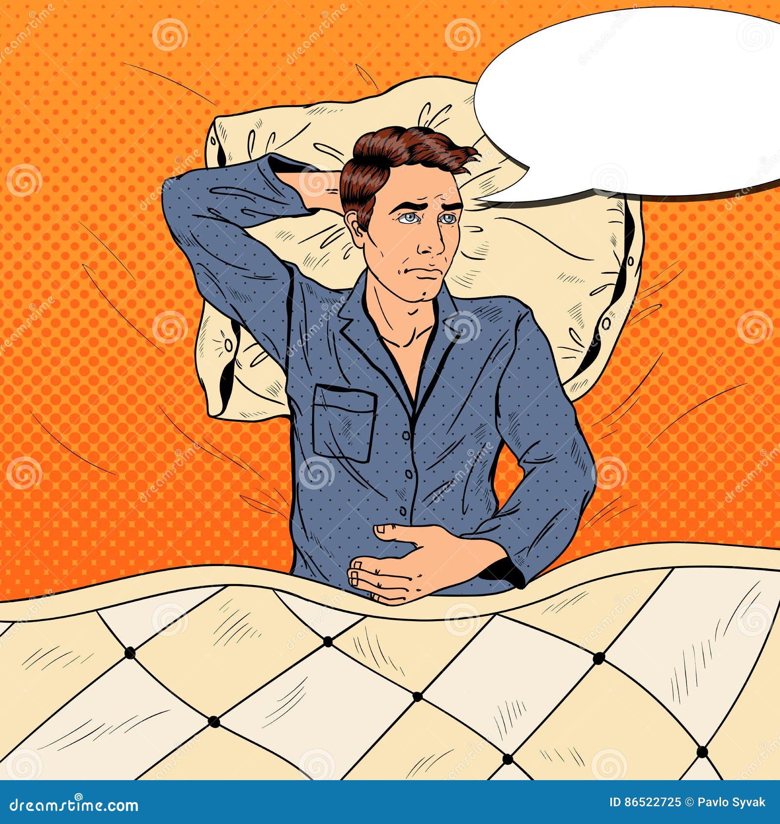 Pop Art Man in Bed Suffering Insomnia and Sleeplessness Stock Vector ...