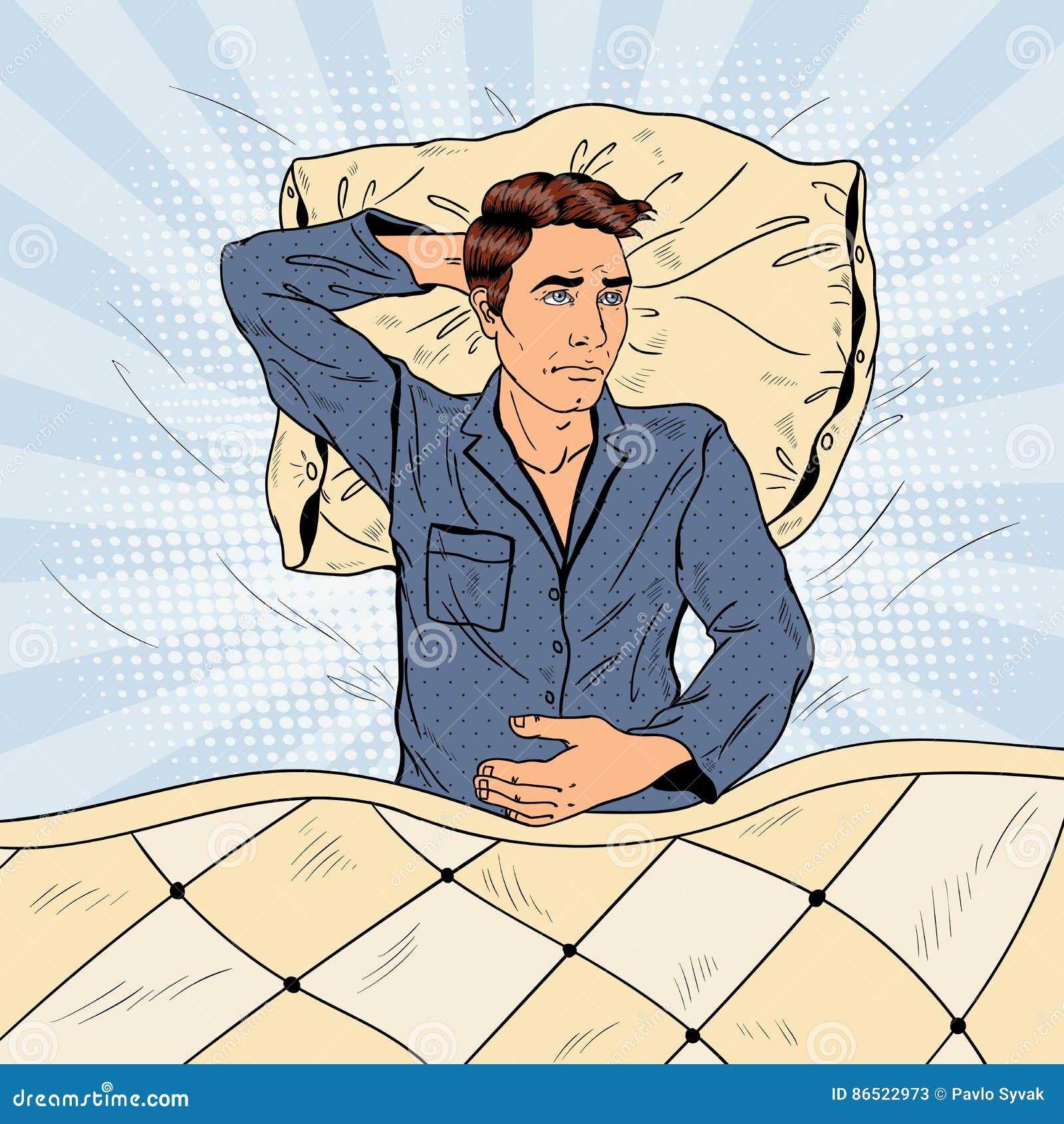 Pop Art Man In Bed Suffering Insomnia And Sleeplessness Cartoon Vector ...