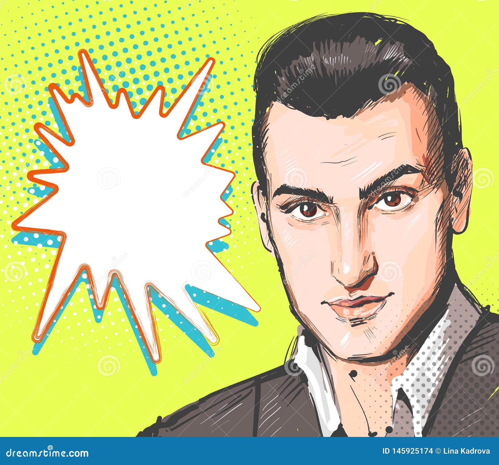 Pop Art Man. Young Handsome Man Portrait. Vector Illustration in Retro ...