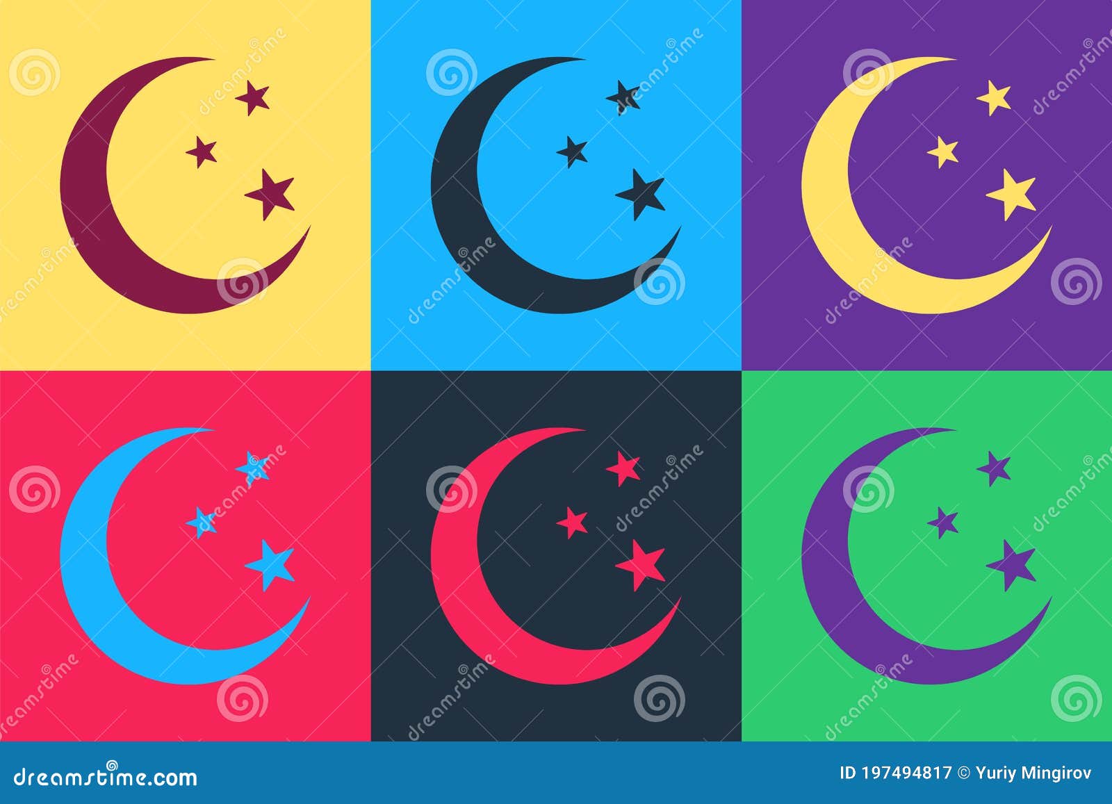 Pop Art Moon and Stars Icon Isolated on Color Background. Vector Stock ...