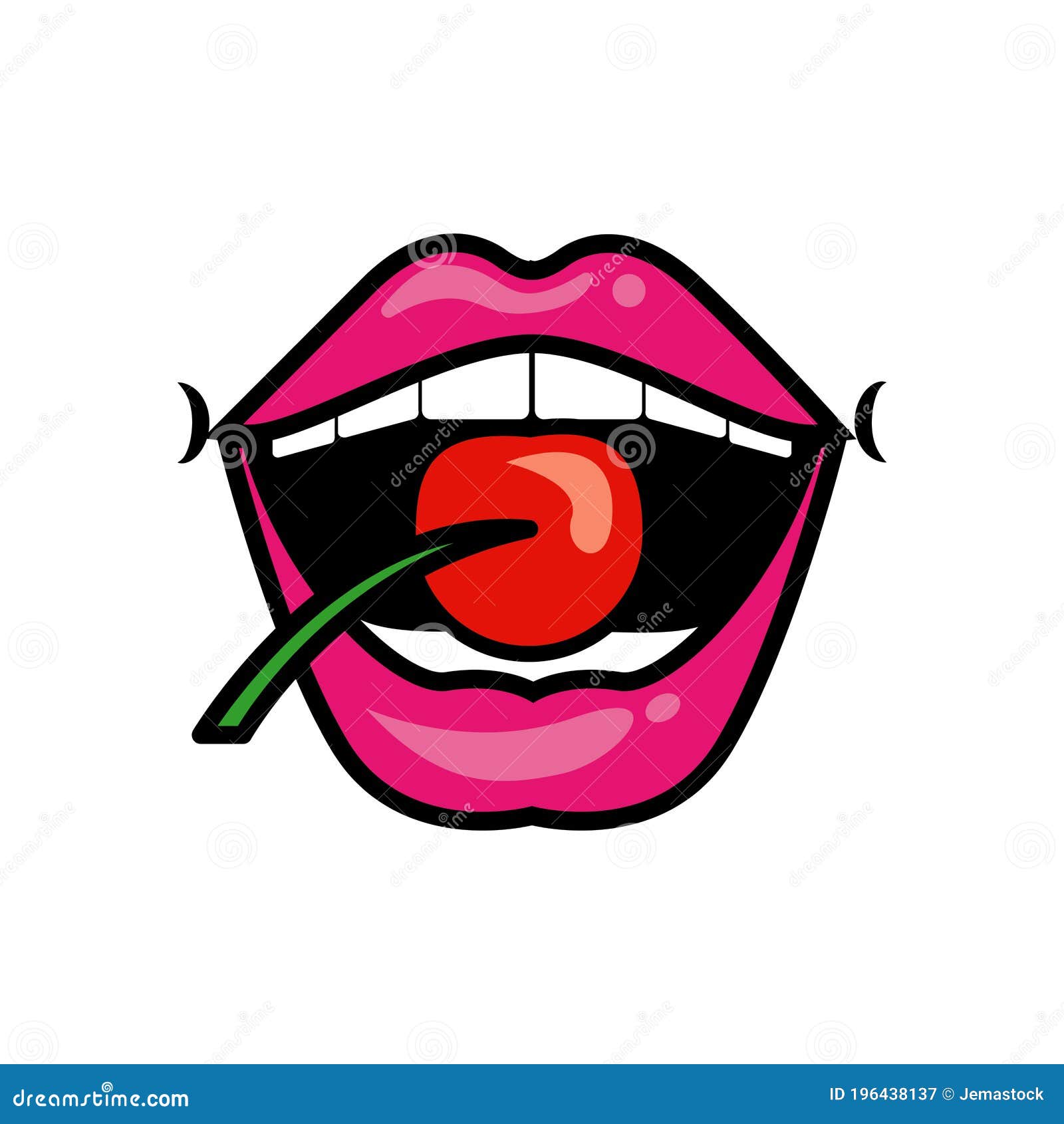 Pop Art Mouth Biting Cherry Fill Style Stock Vector - Illustration of ...