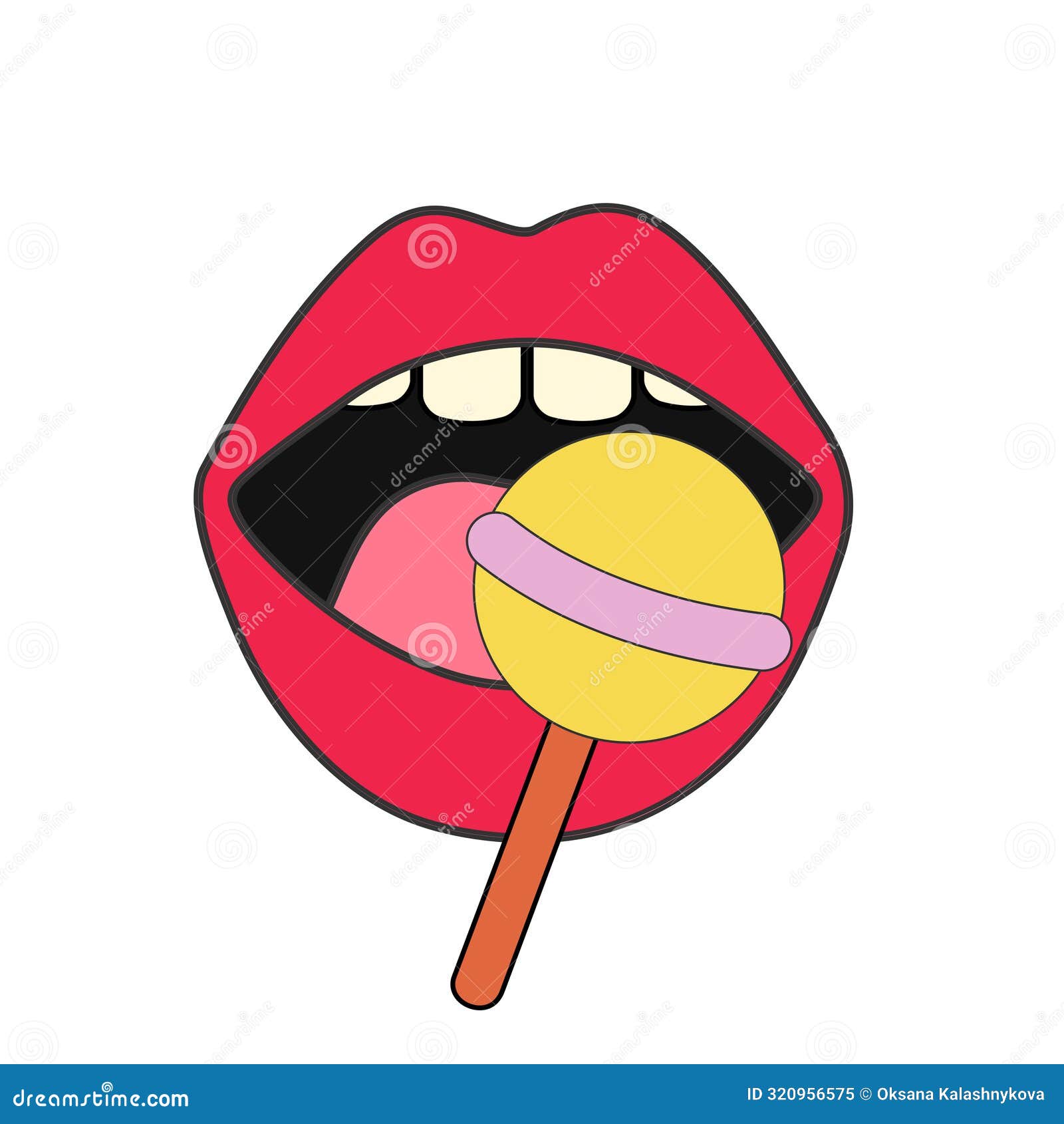 Pop Art Mouth Sucking a Lollipop. Mouth Licking Lollipop Stock Vector ...