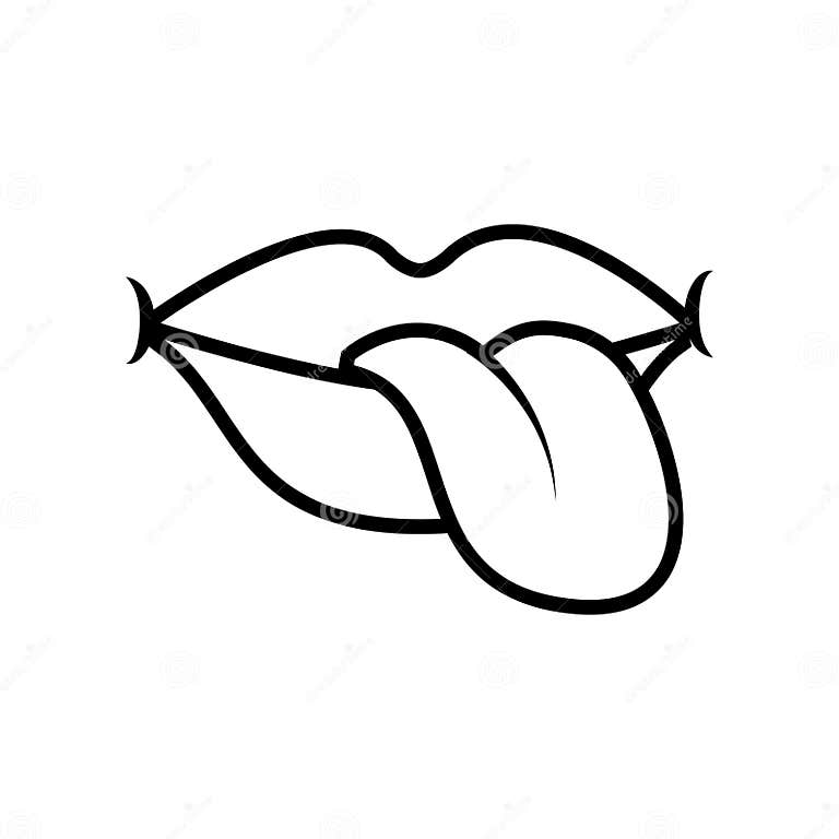 Pop Art Mouth With Tongue Out Line Style Stock Vector Illustration Of