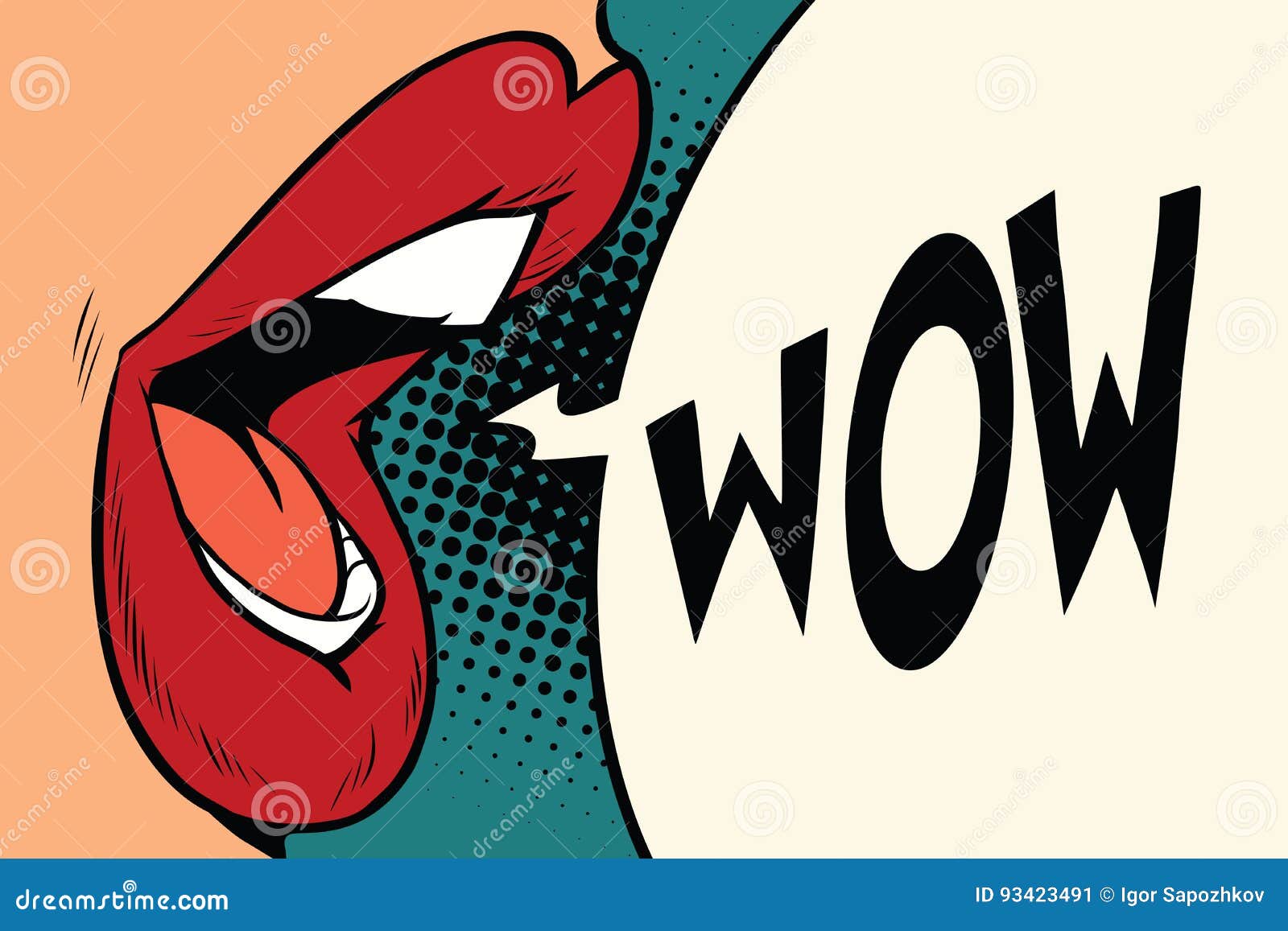 Pop art mouth wow stock vector. Illustration of beauty - 93423491