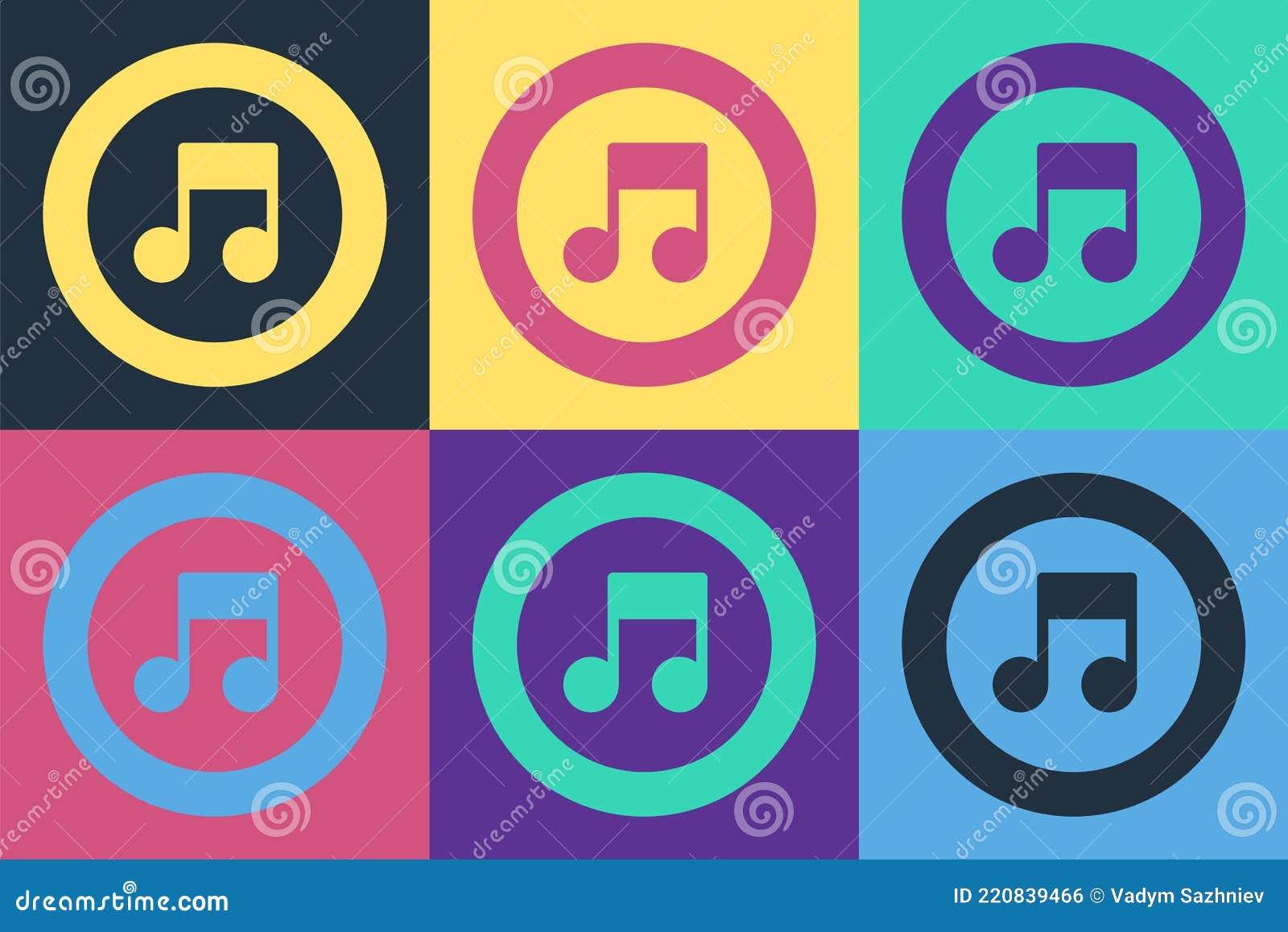 Pop Art Music Note, Tone Icon Isolated on Color Background. Vector ...
