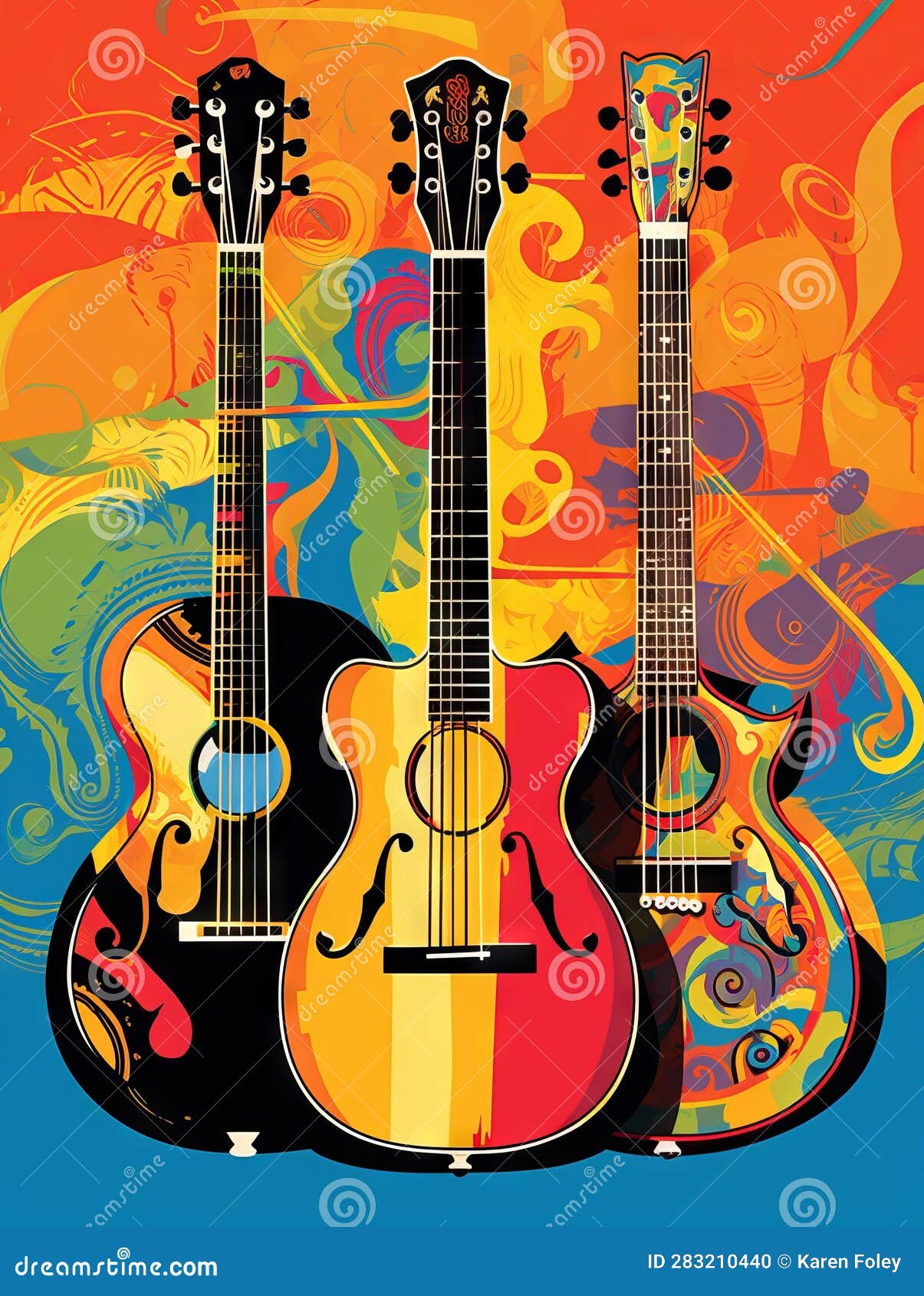 Pop Art Musical Instruments, Generative Ai Stock Illustration ...