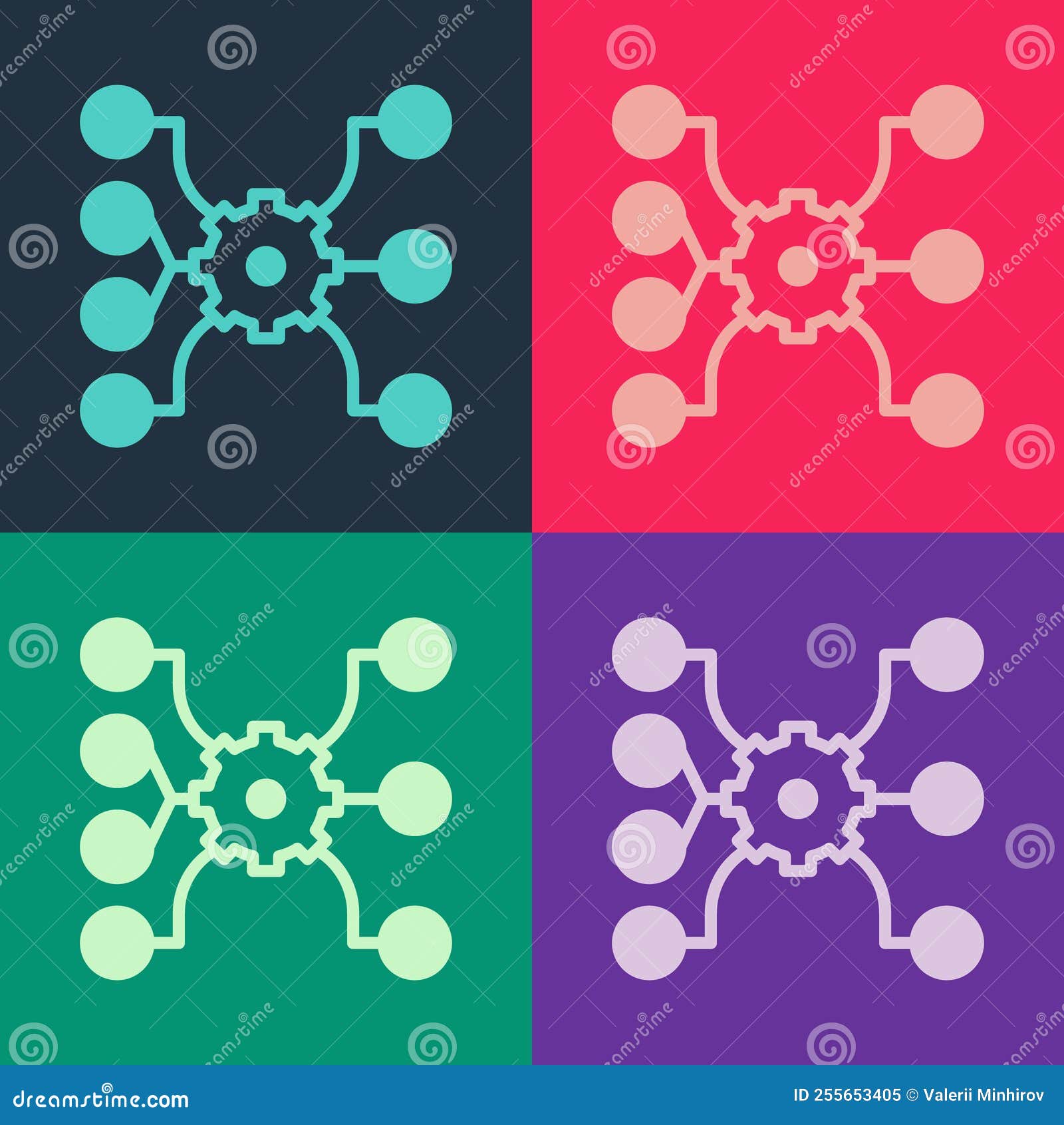 Pop Art Neural Network Icon Isolated on Color Background. Artificial ...
