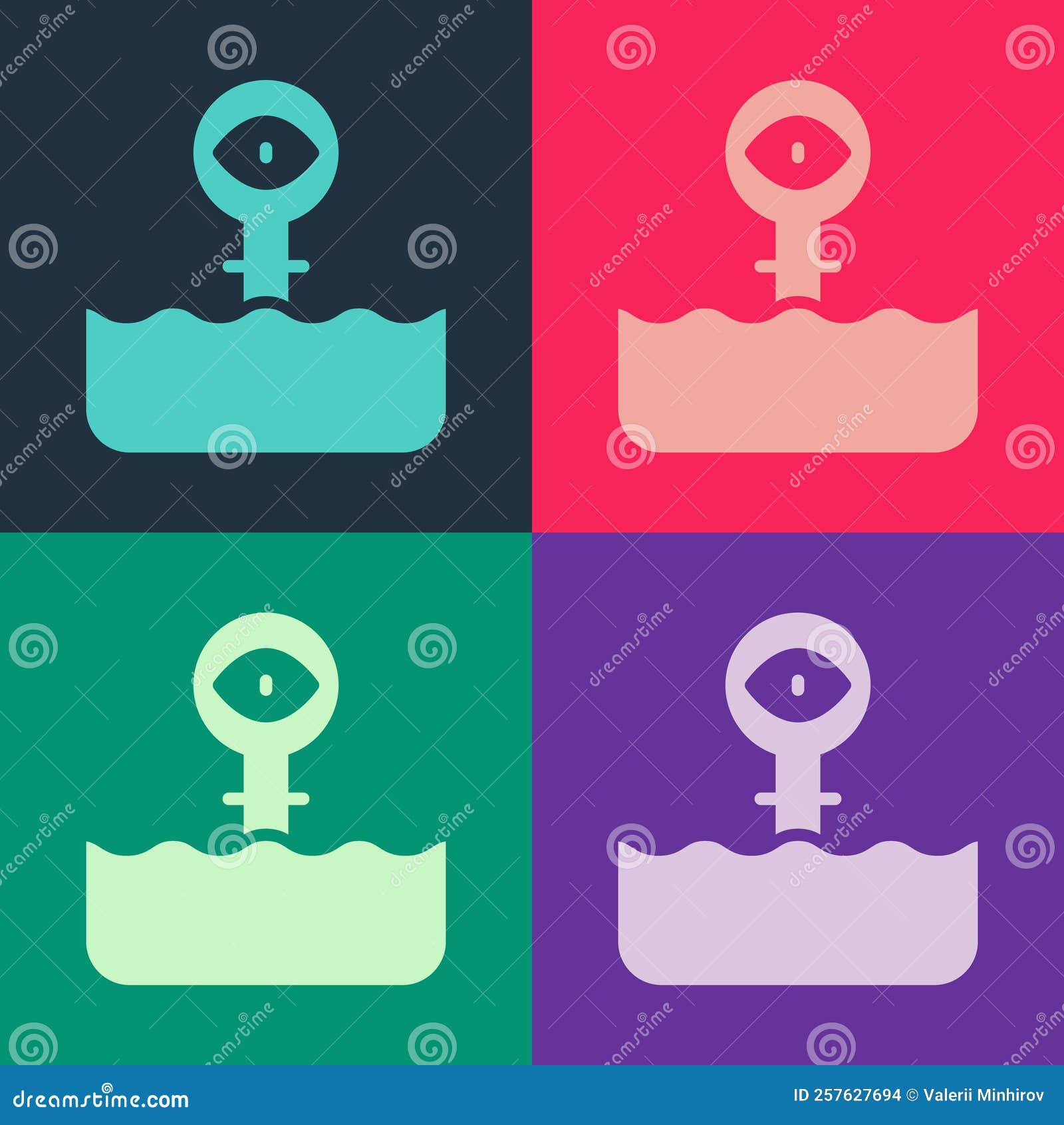 Pop Art Periscope in the Waves Above the Water Icon Isolated on Color ...