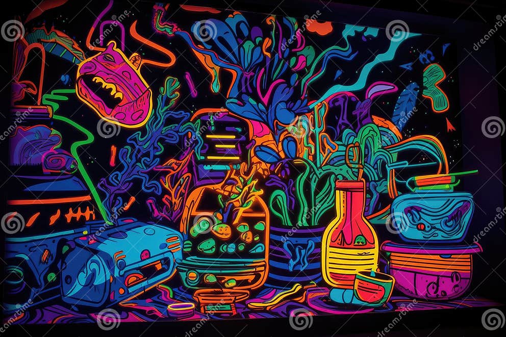 Pop Art Piece Featuring Blacklight and Uv-reactive Elements Stock ...