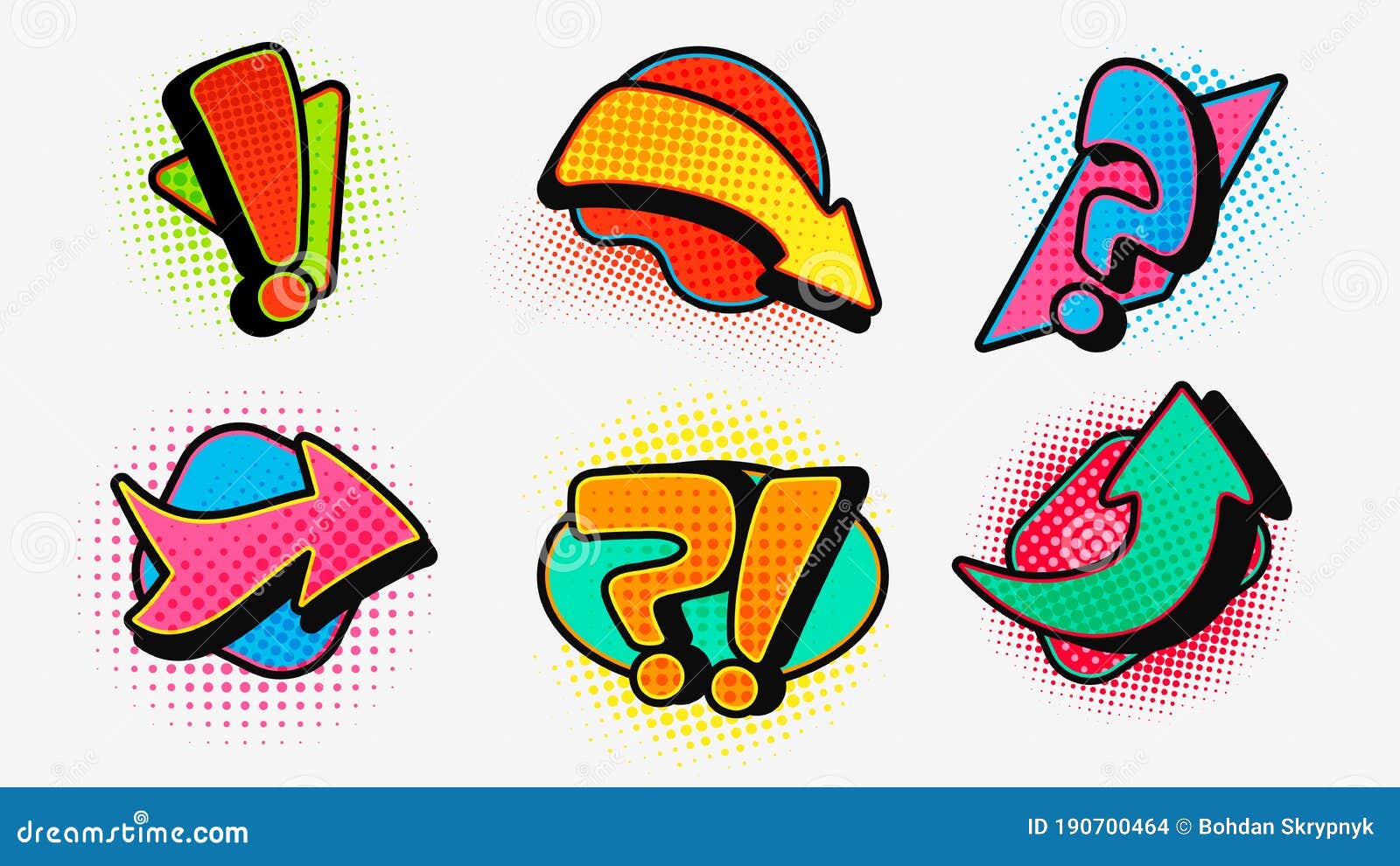 Pop Art Question with Exclamation Arrow Set. Modern Graphic Design of ...