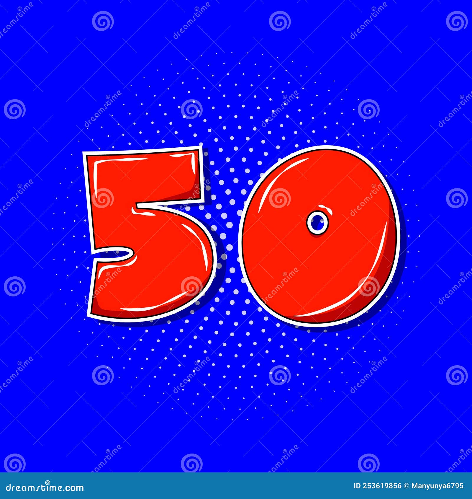 Pop Art Red Number 50 Over Blue Dotted Background. Stock Vector ...