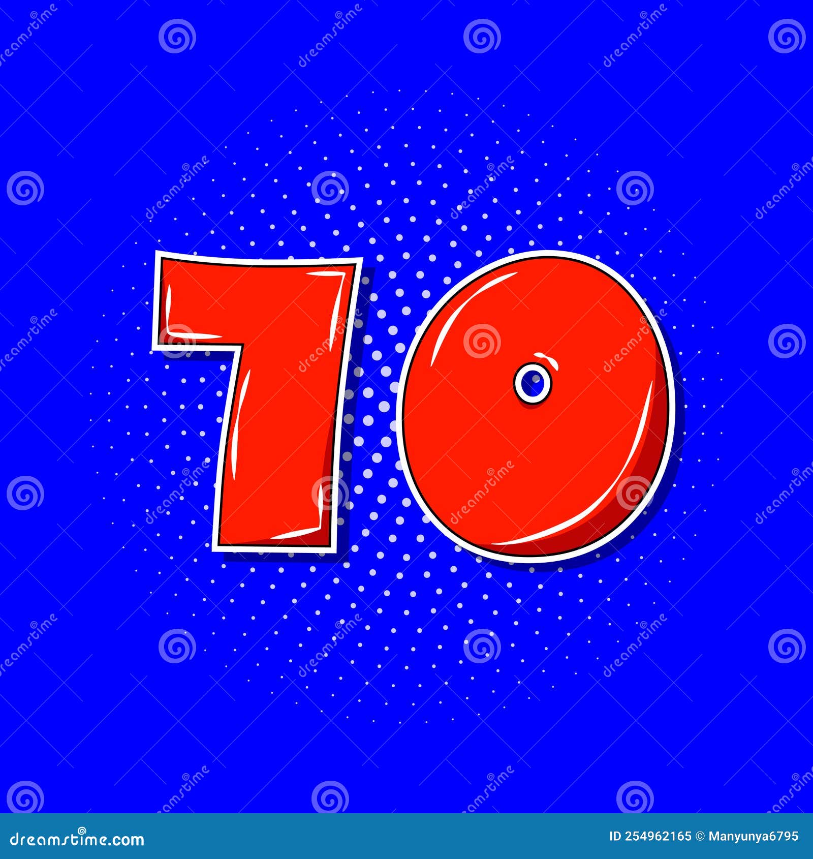 Pop Art Red Number 70 Over Blue Dotted Background. Stock Vector ...