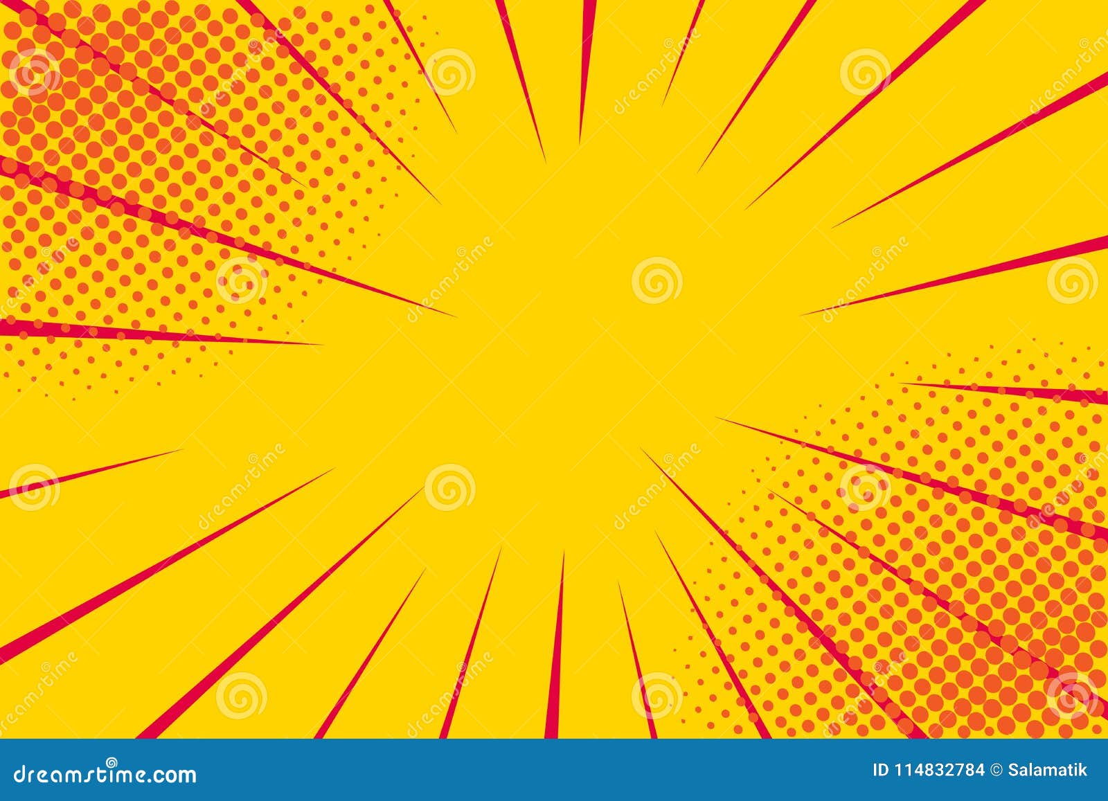Pop Art Retro Comic. Yellow Background. Lightning Blast Halftone Dots ...