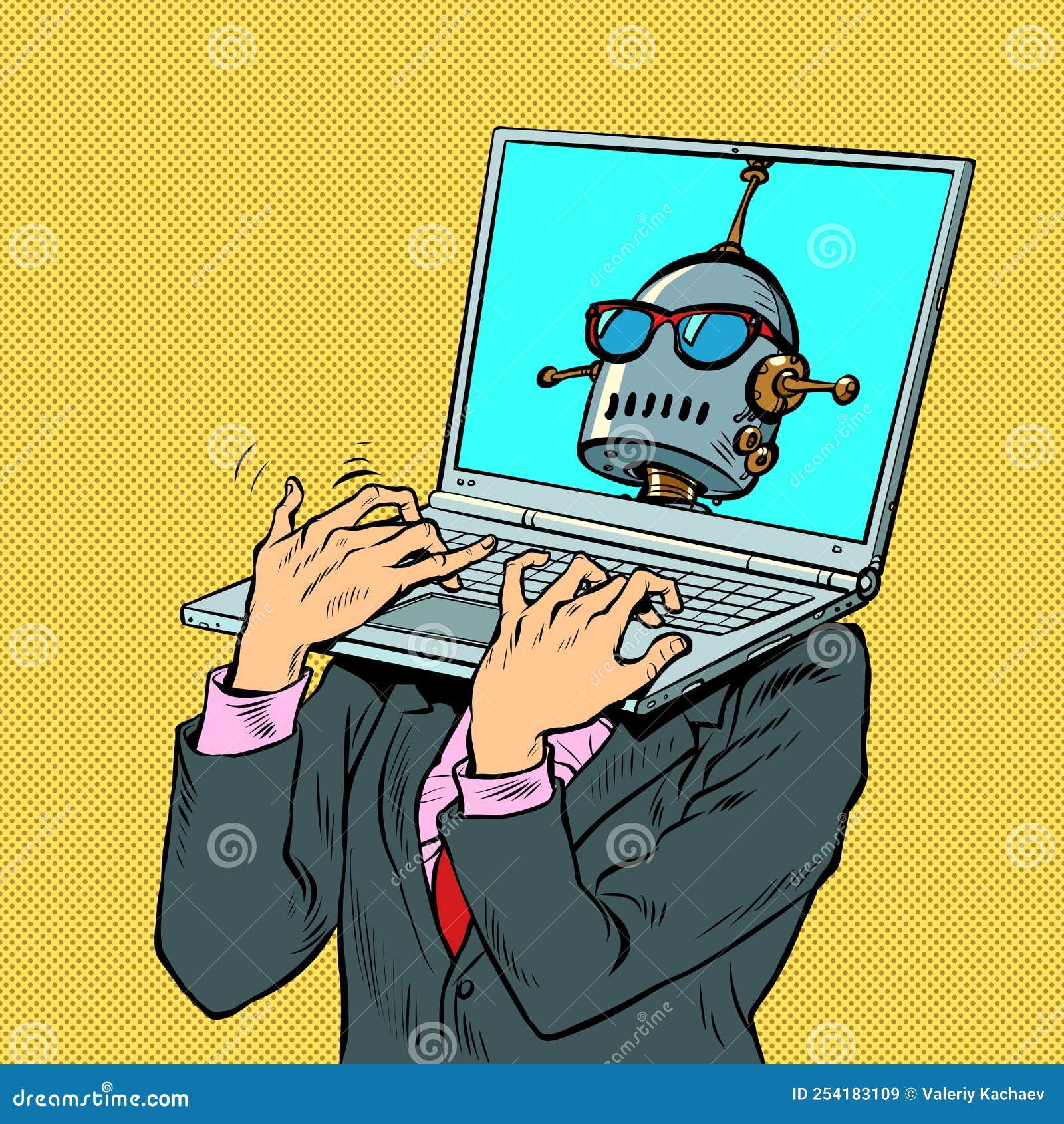 Pop Art Robots Laptop Laptop instead of a Head. Electronic Device ...