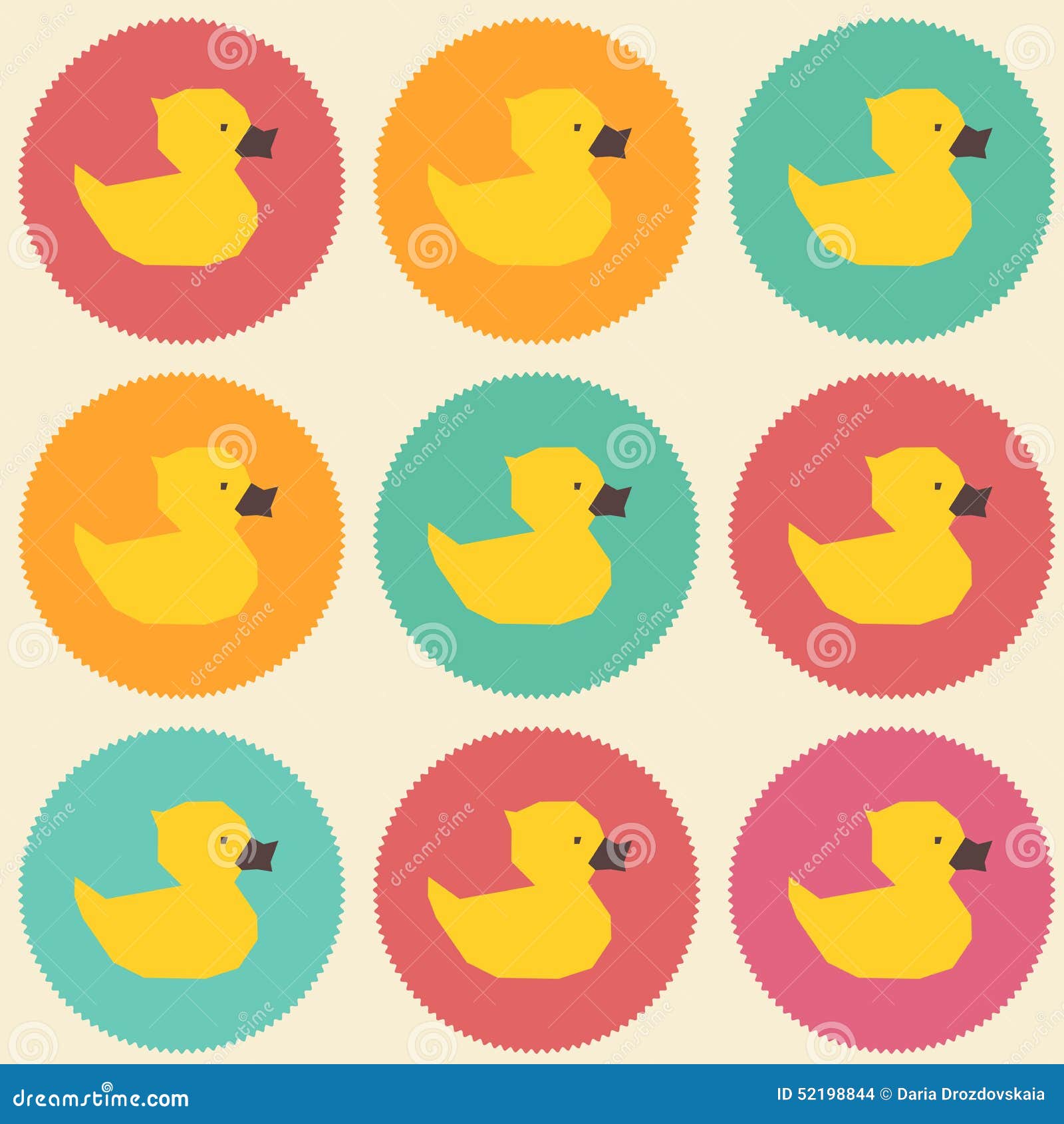 Pop-art Seamless Vintage Yellow Ducks Polygon Pattern Stock Vector ...