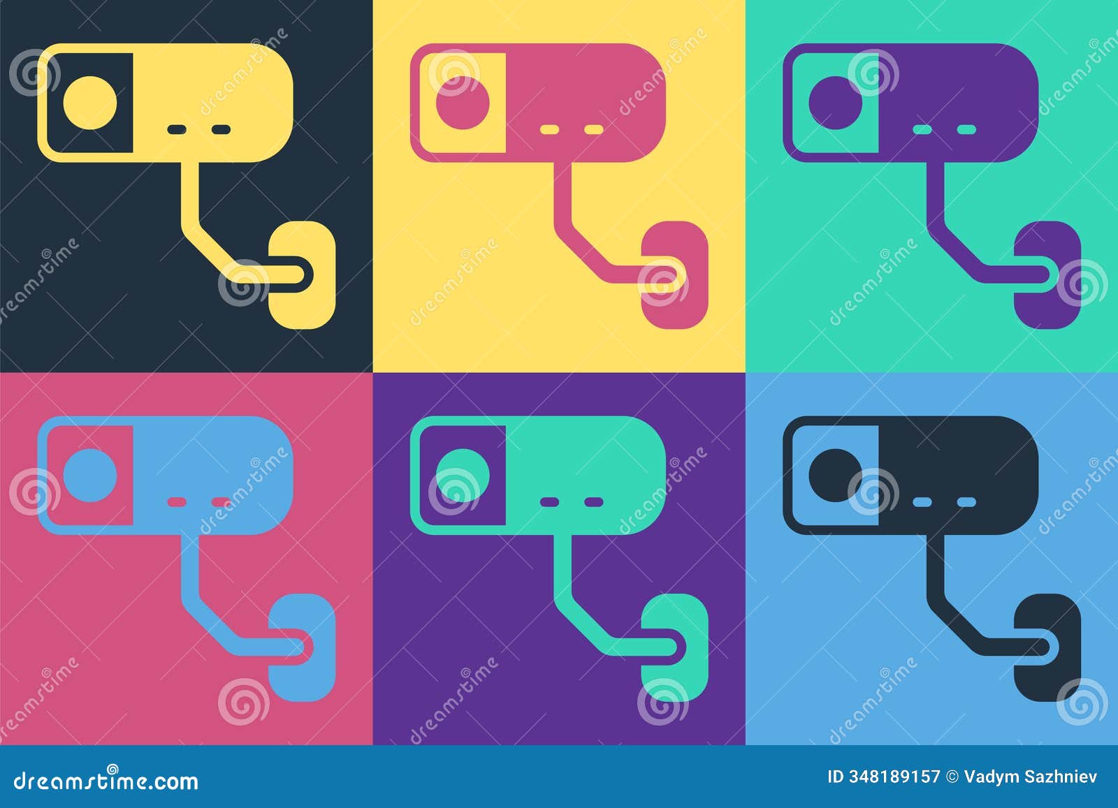 Pop Art Security Camera Icon Isolated on Color Background. Vector Stock ...