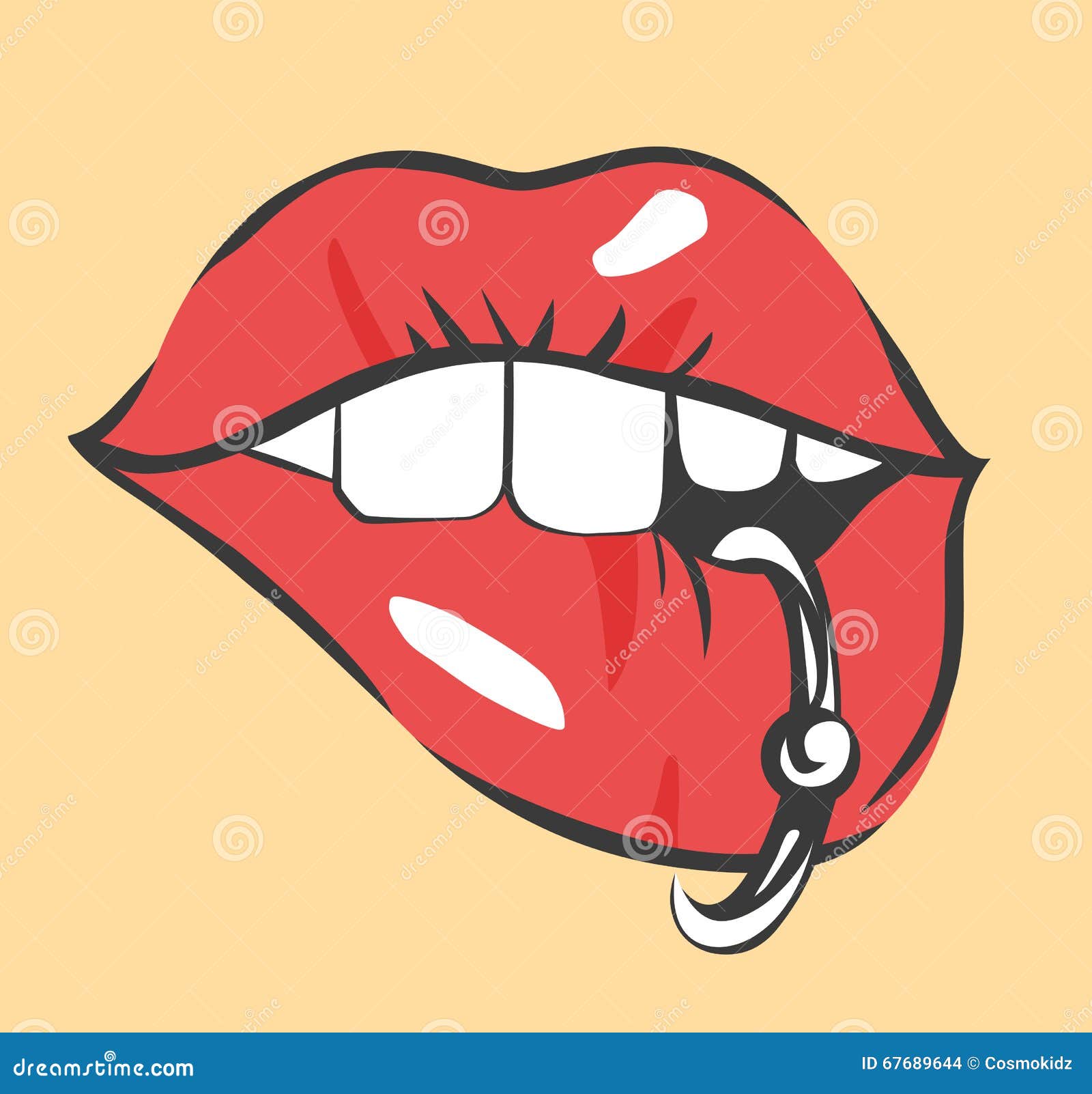 Pop Art Lips with Piercing . Vector Object Stock Illustration ...