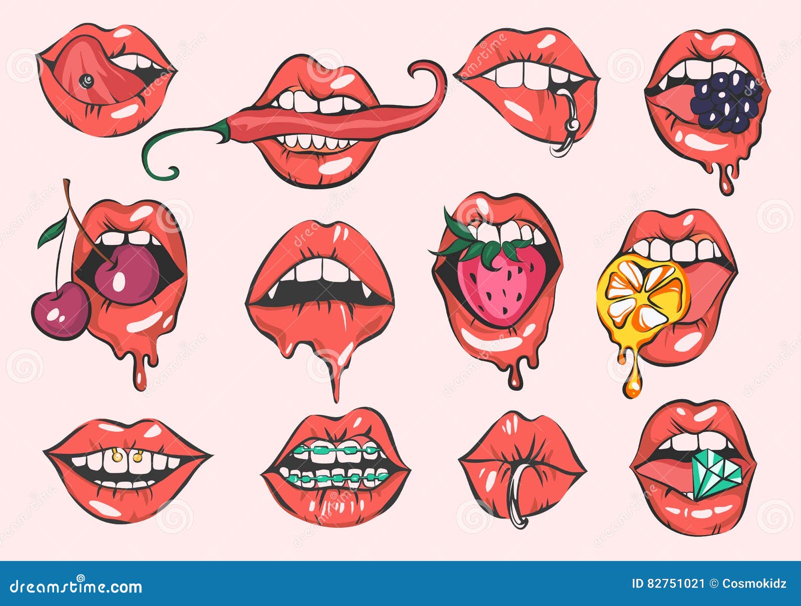 Pop art lips vector set stock vector. Illustration of collection - 82751021