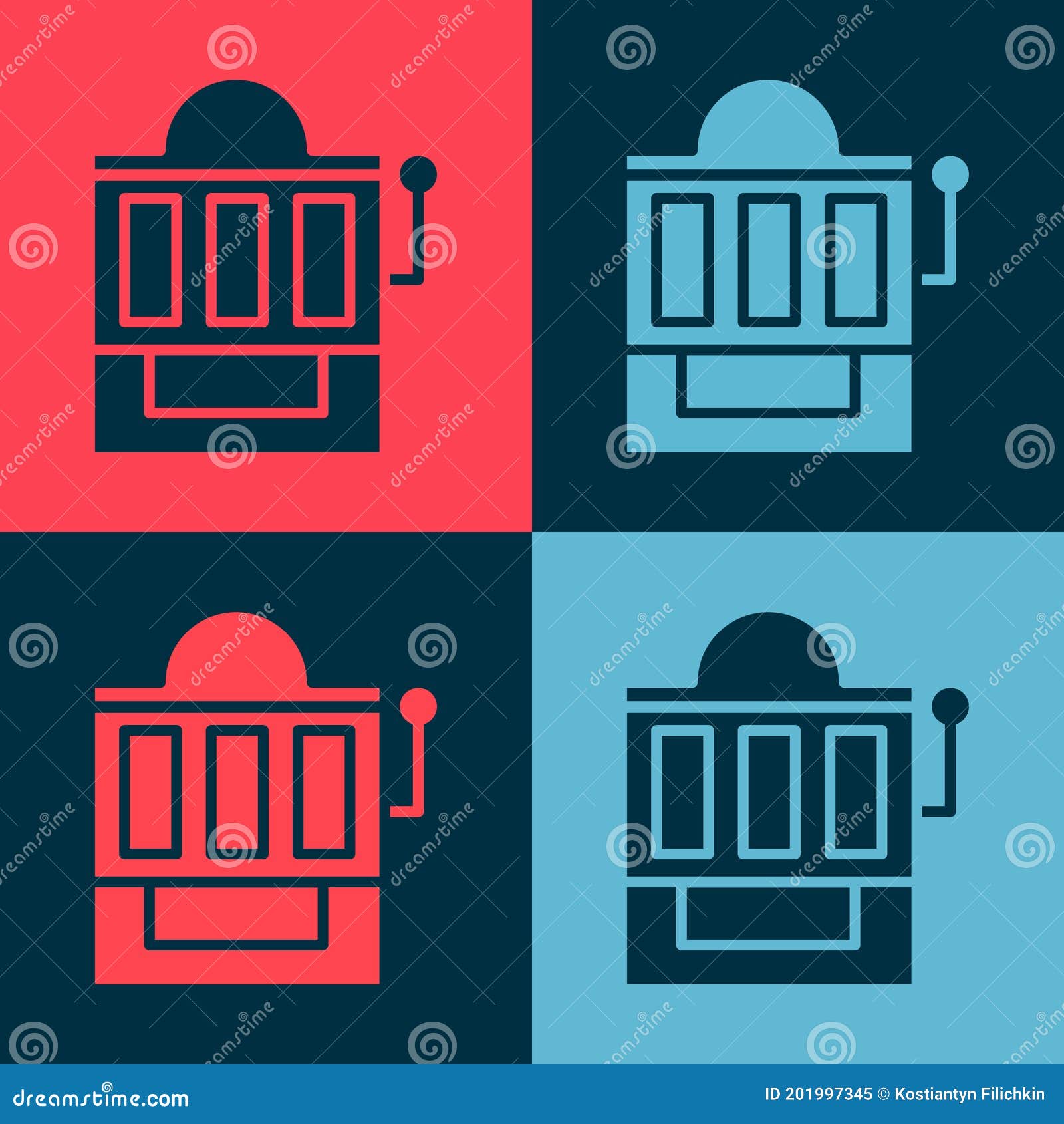 Pop Art Slot Machine Icon Isolated on Color Background. Vector ...