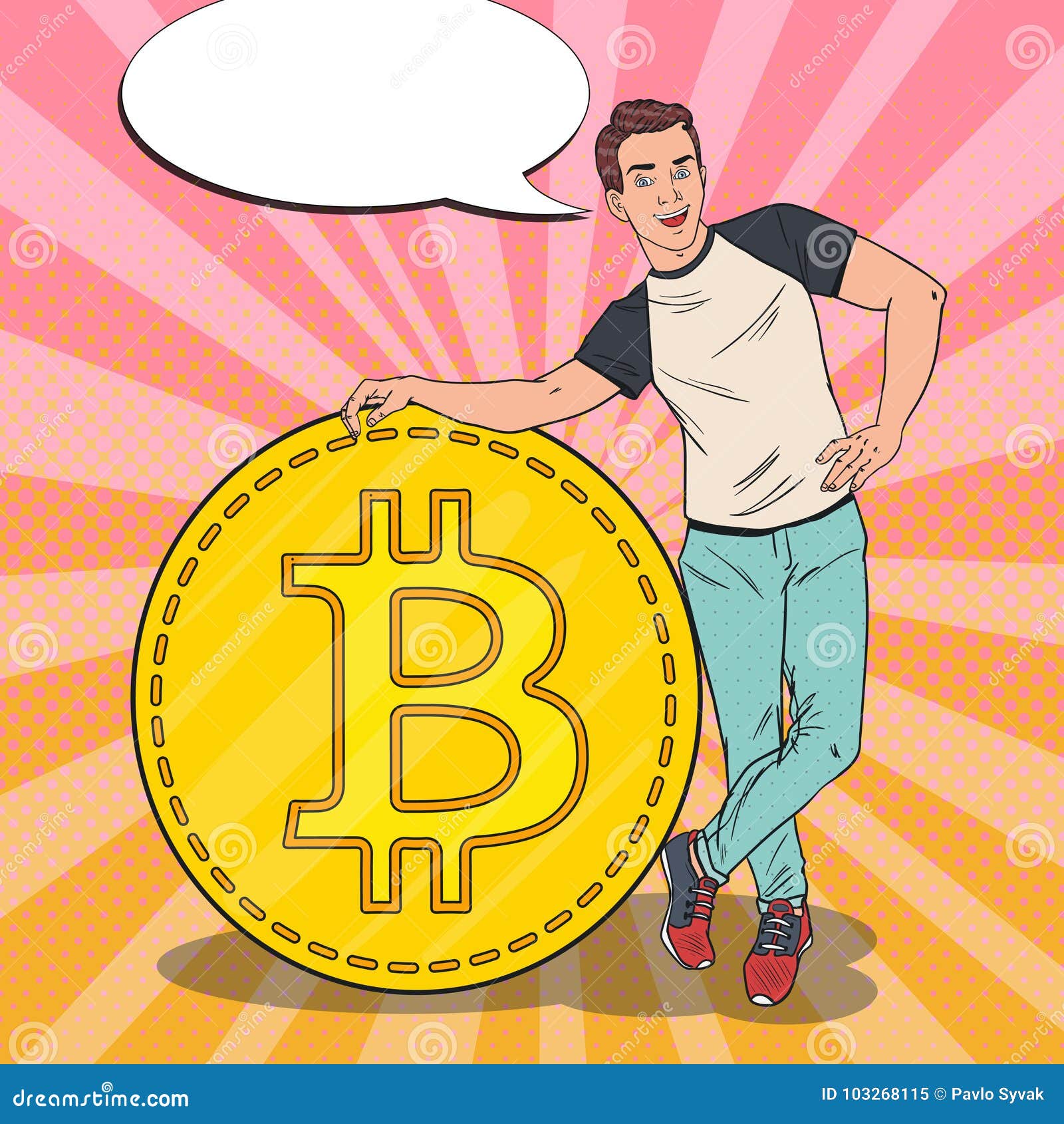 Pop Art Smiling Man with Big Bitcoin. Cryptocurrency Concept Stock ... Pop Art Smiling Man with Big Bitcoin. Cryptocurrency Concept Stock ...