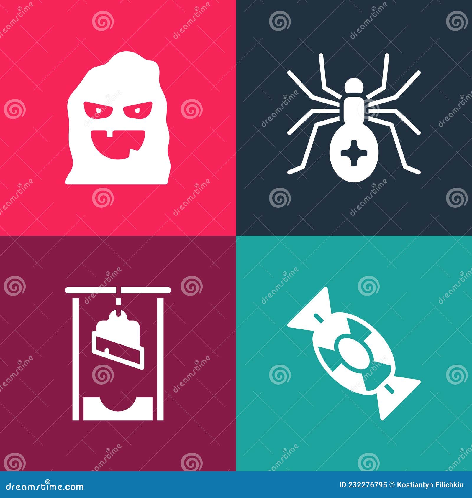 Pop-art Snoepje Guillotine Spin En Grappig Spookmasker. Vector Vector ...