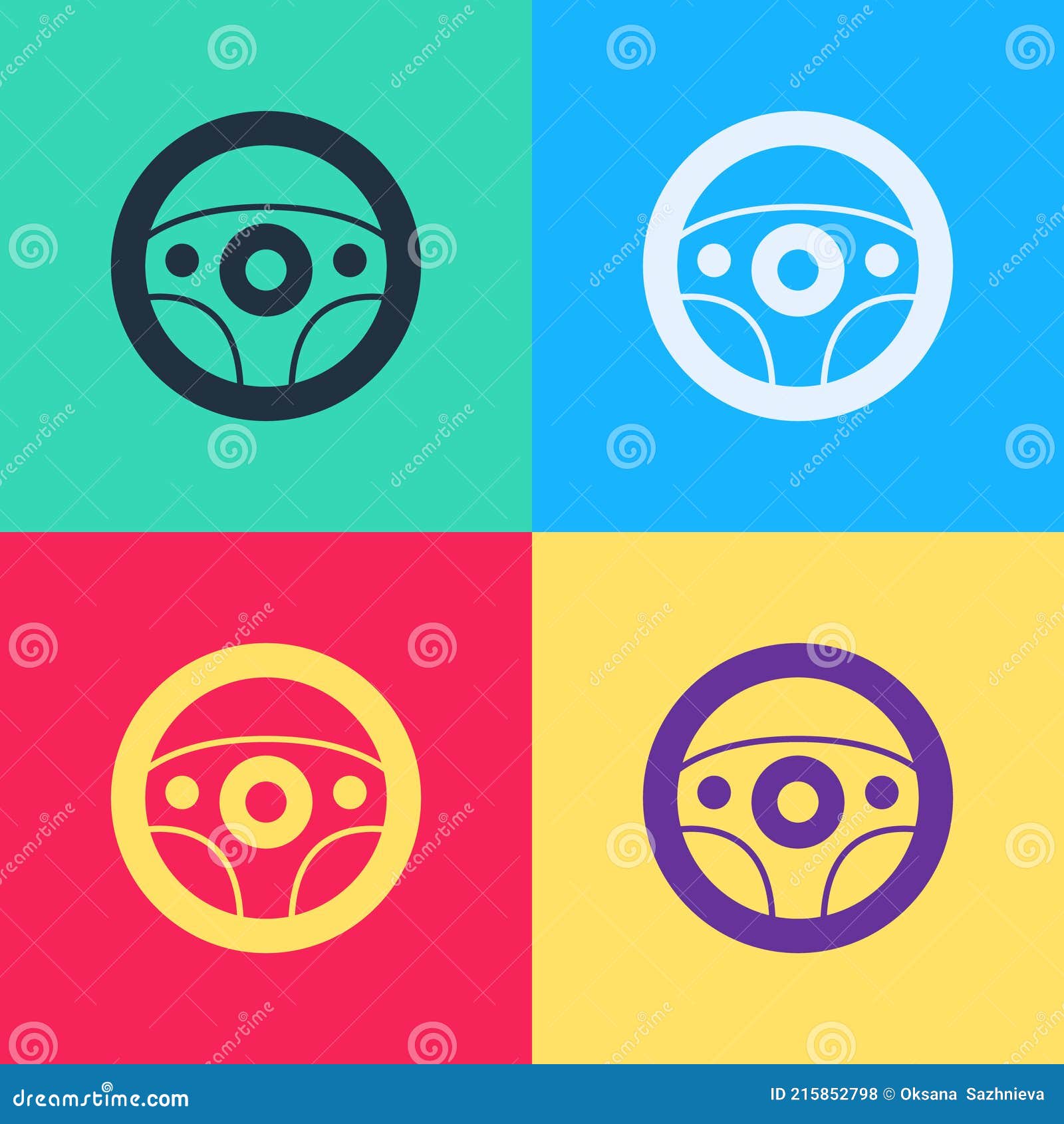 Pop Art Steering Wheel Icon Isolated on Color Background. Car Wheel ...